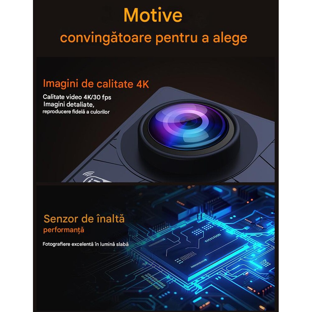 Camera de Actiune idealFUN61, 4K Ultra HD, 16 Mpx, Conexiune Wi-Fi ...