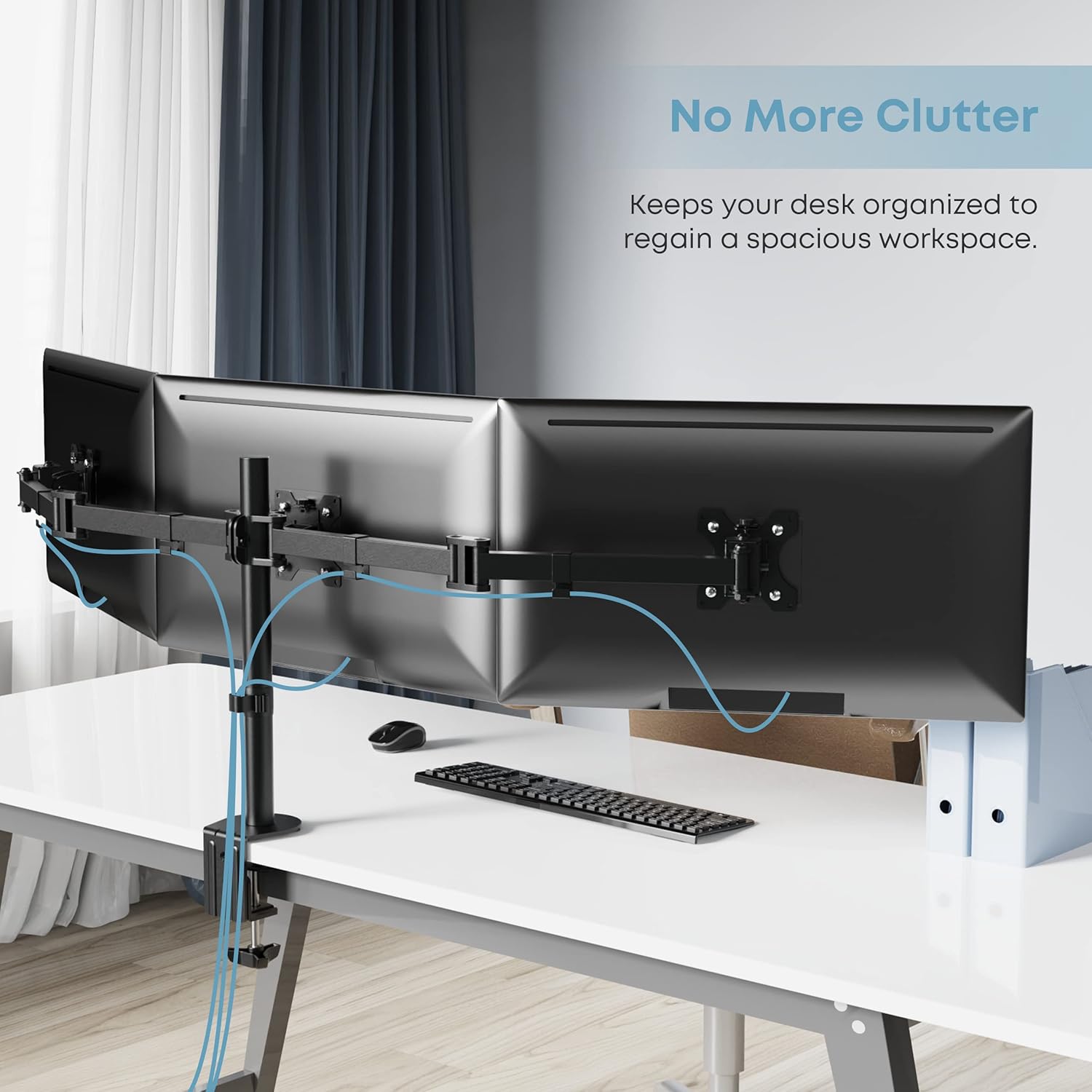 Suport monitoare birou, 13-27 inch, brat triplu, reglabil, rotatie 360 ...