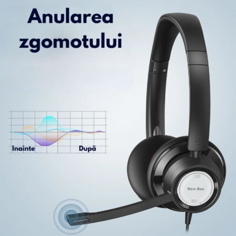 Casca audio cu fir, New Bee H362, Call Center, Gaming, Anulare zgomot ...