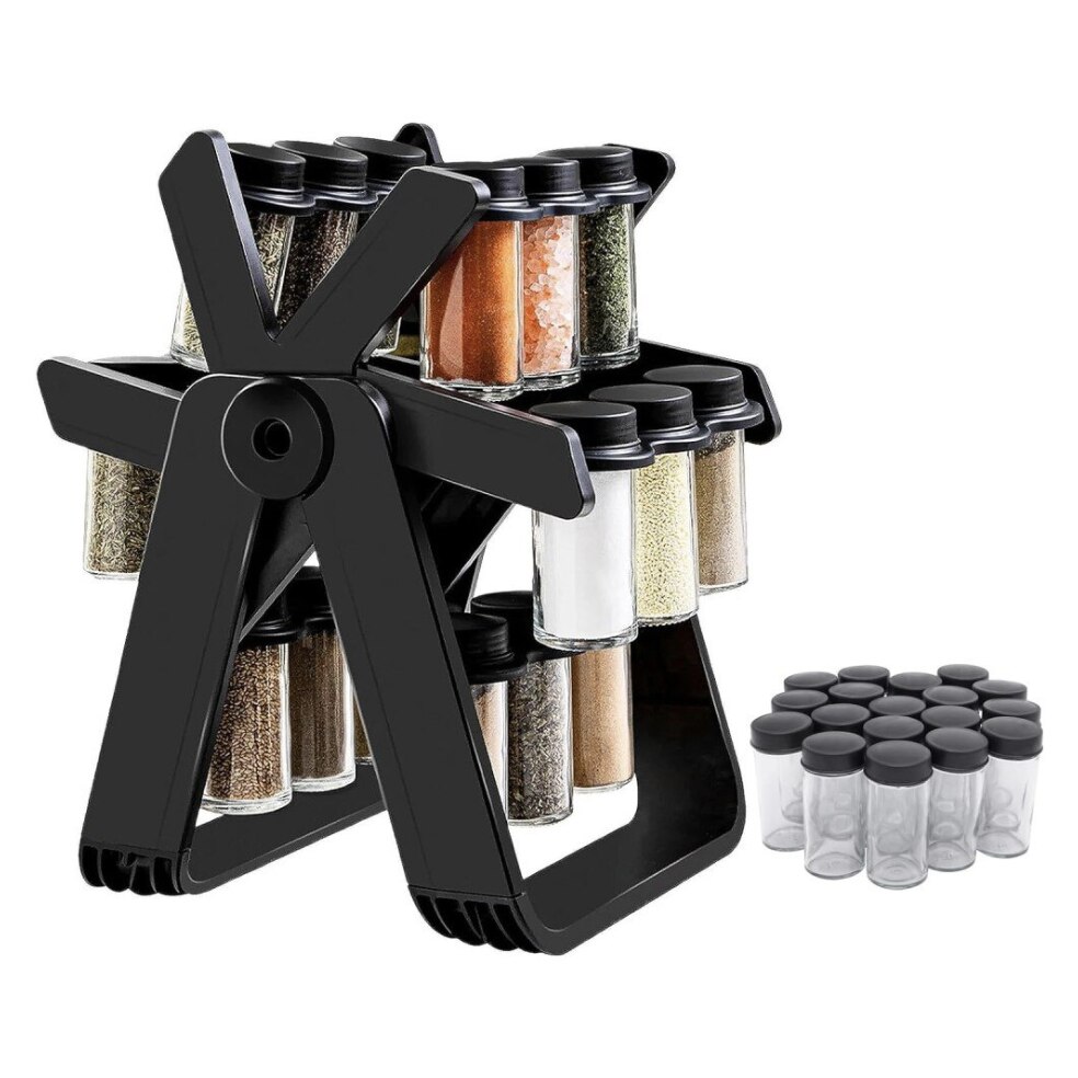 Set organizator de condimente Razo, 18 borcane din sticla, suport ...