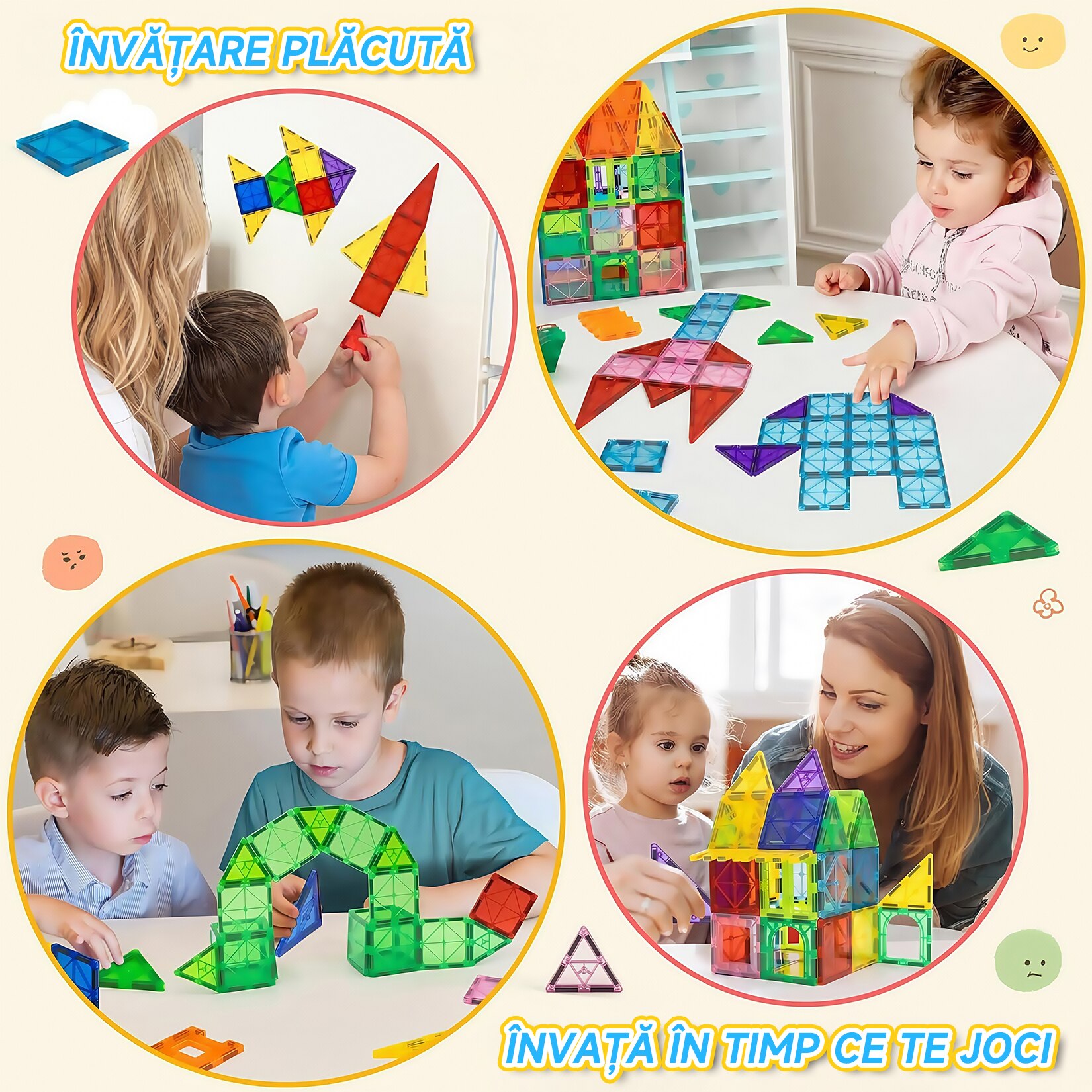 Set de constructie cu placi magnetice, Morovan, Set Inteligent de ...