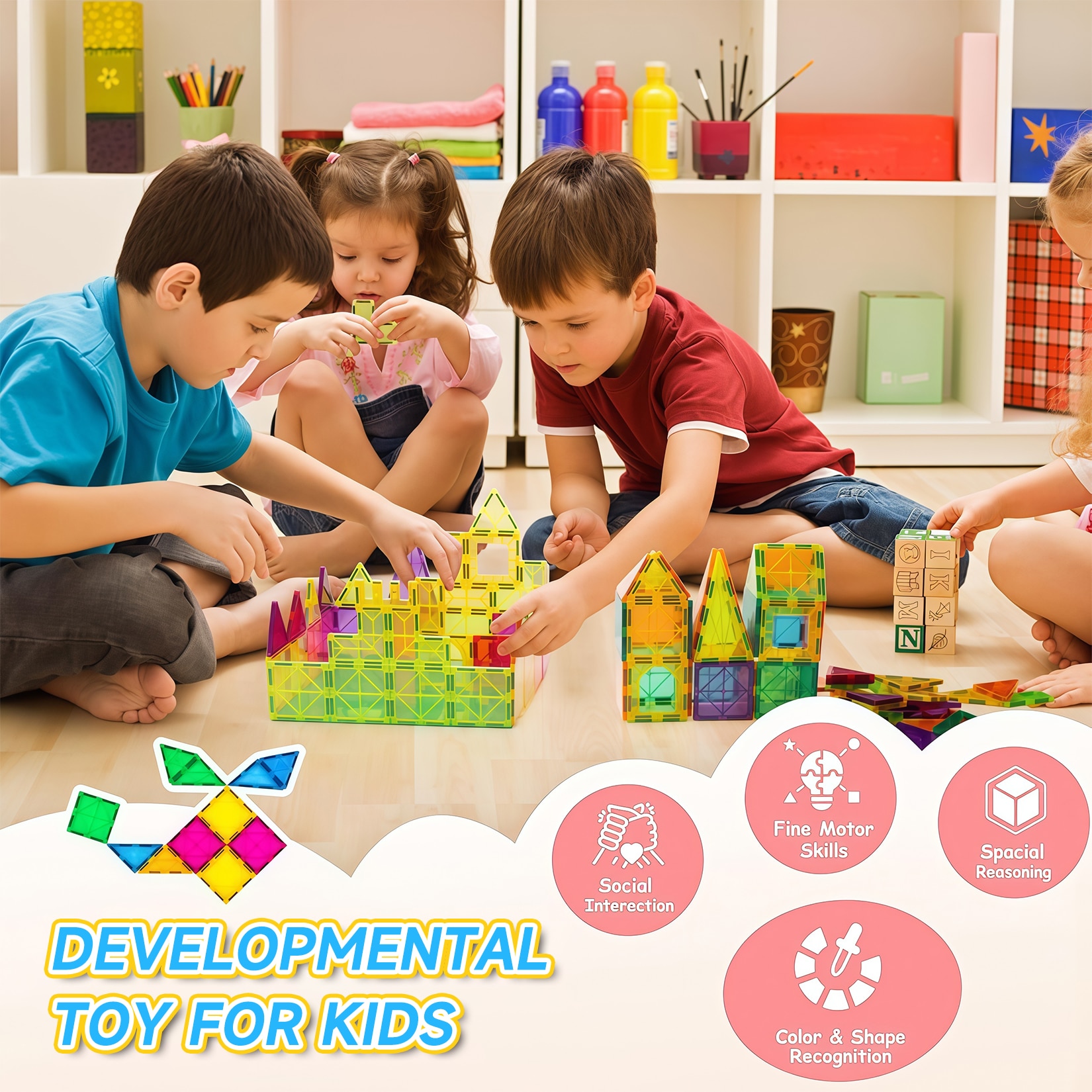 Set de constructie cu placi magnetice, Morovan, Set Inteligent de ...