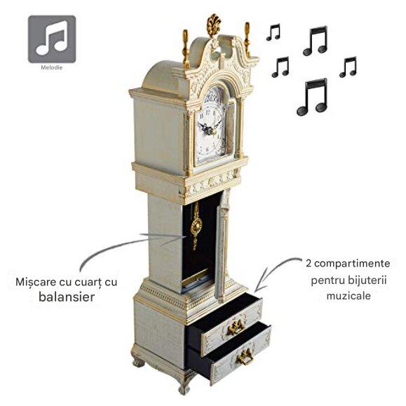 Ceas decorativ tip pendul, de masa, cutie muzicala, baroc, mecanism ...