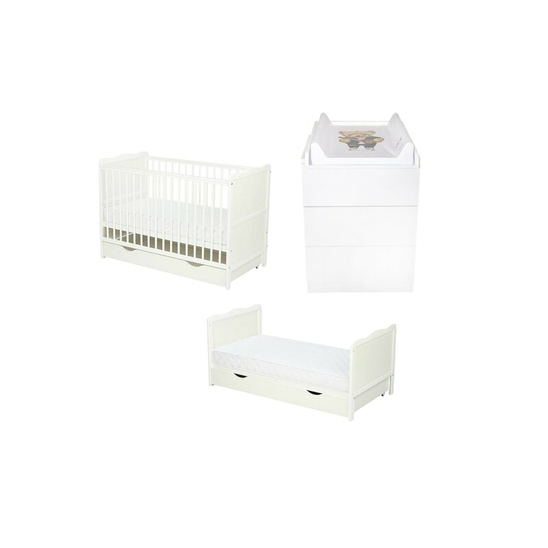 Set mobilier pentru copii, Qmini: Patut multifunctional din lemn de pin ...