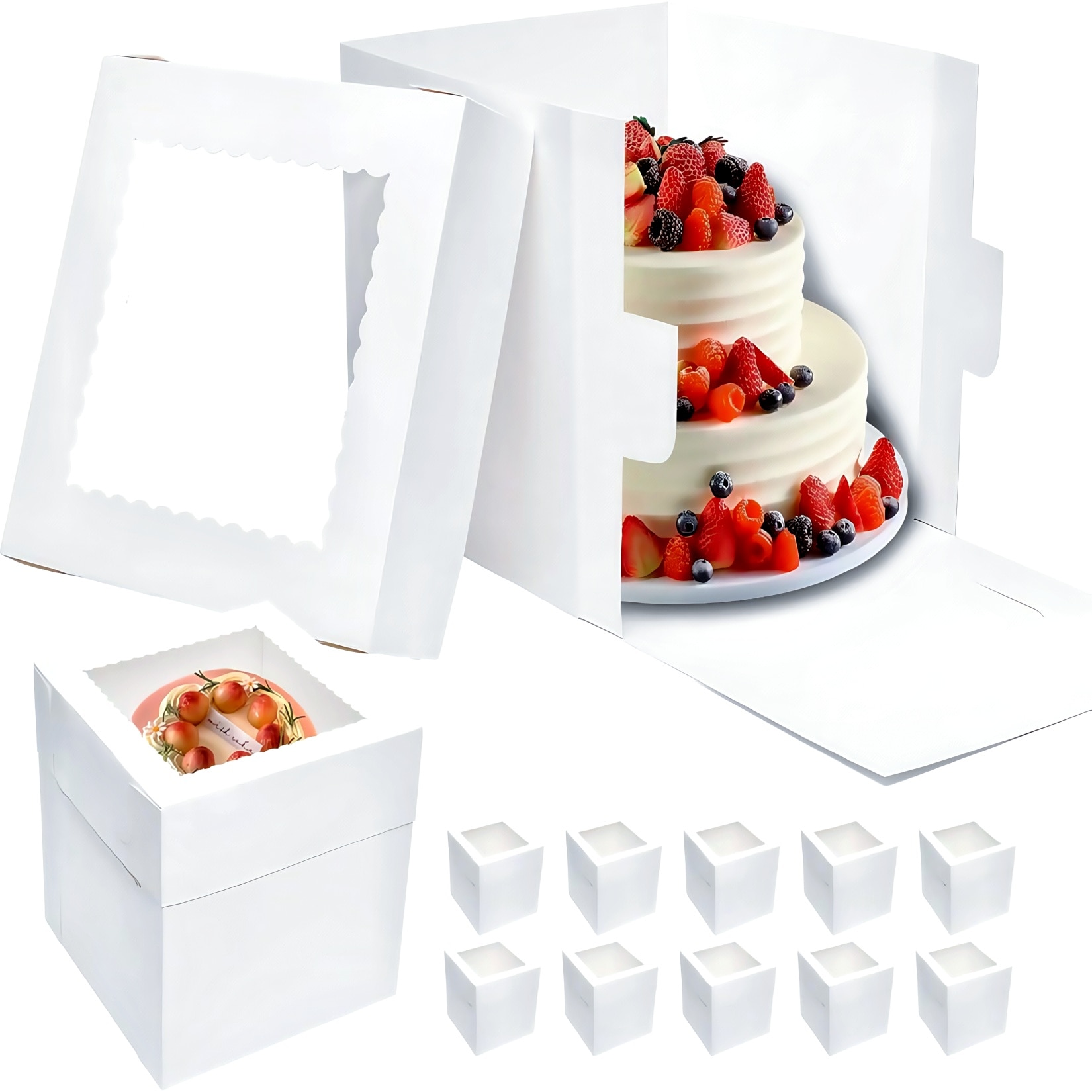 Set 10 cutii tort, Wacorresi®, Cutie tort inalta cu capac si fereastra ...