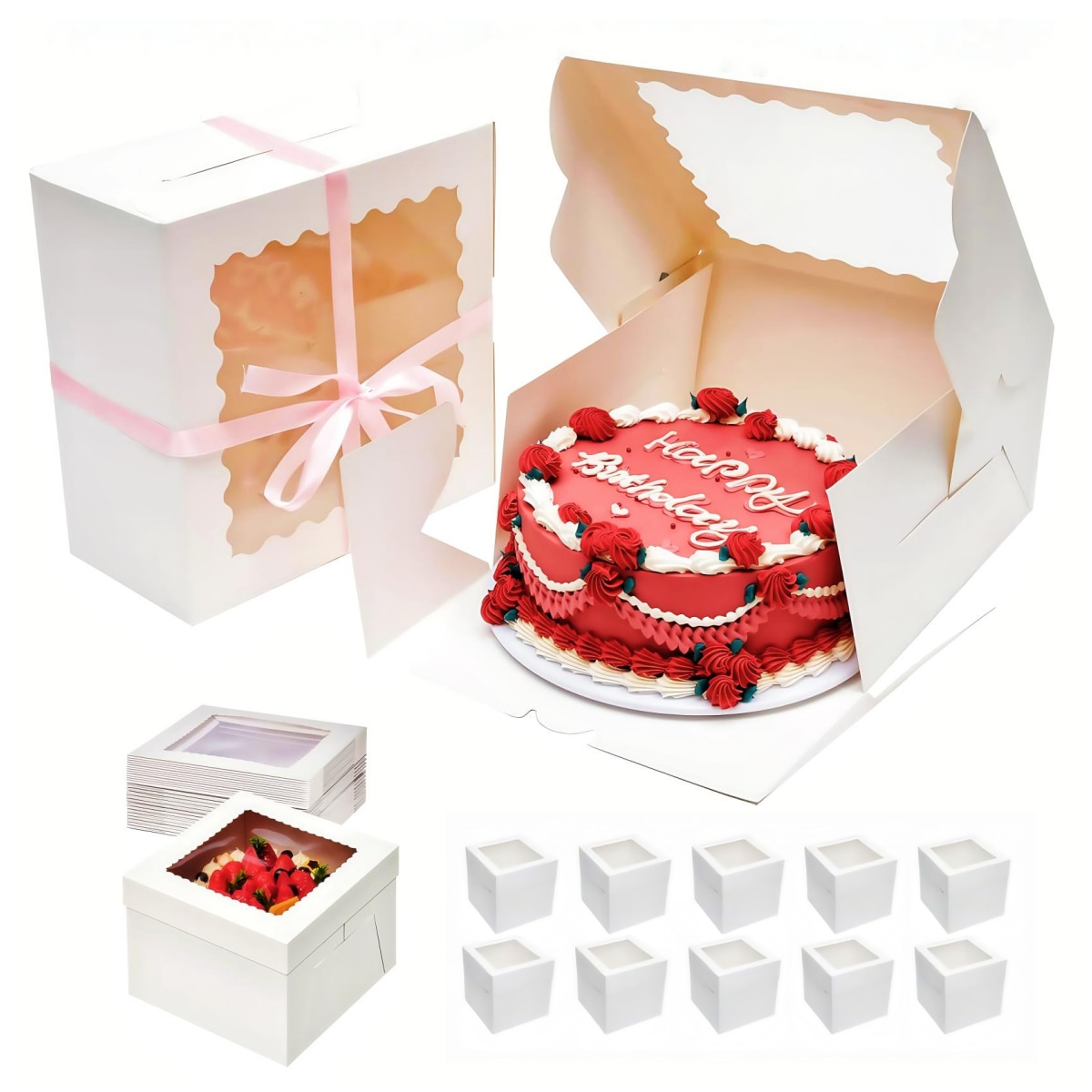 Set 10 cutii tort, Wacorresi®, Cutie tort inalta cu capac si fereastra ...