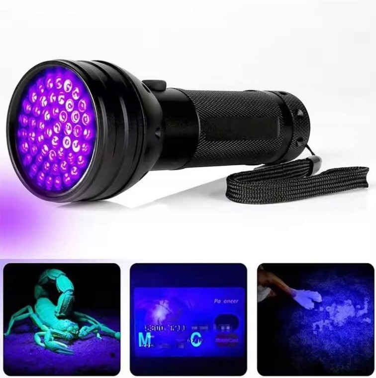 Lanterna UV 51 LED, aluminiu, 14,6x5,6x5,6cm, neagra, set cu ...