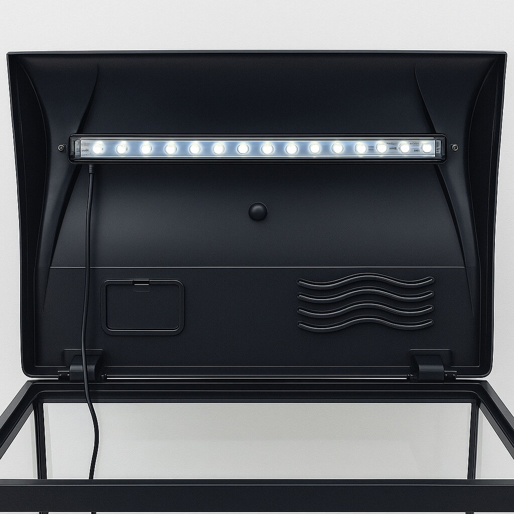 Acvariu sticla 50 litri cu capac, filtru si iluminare LED, 58.5x30x39 ...