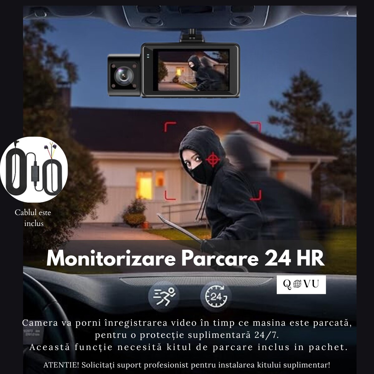 Camera Auto de Bord DVR QOVU ® F6, 3 Lentile 4K Fata 1080P Interior ...