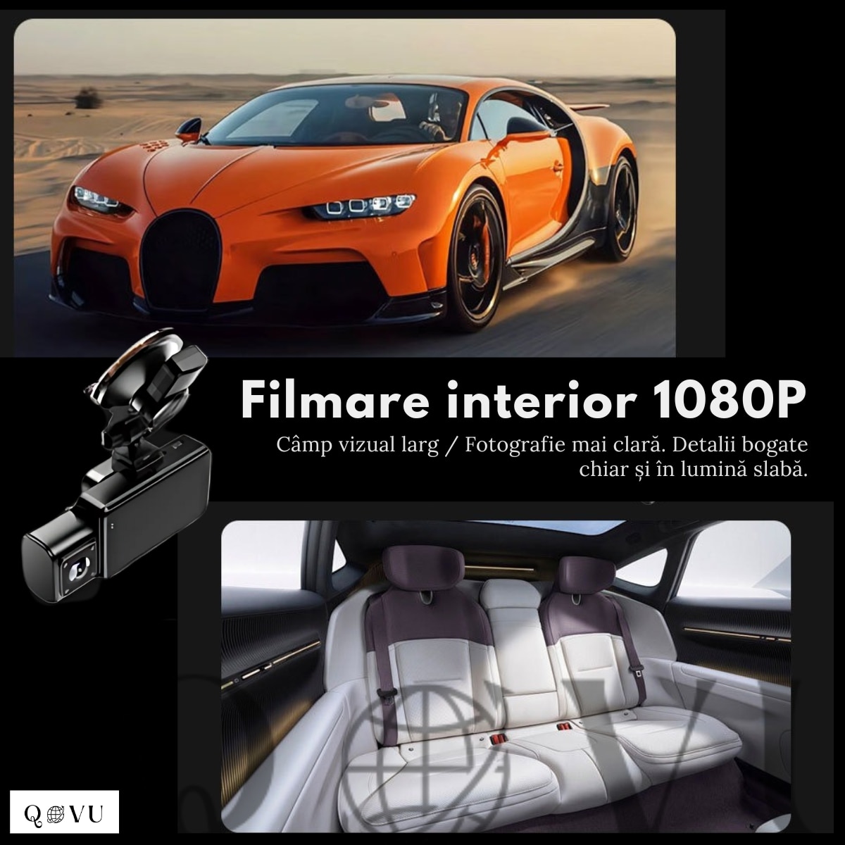 Camera Auto de Bord DVR QOVU ® F6, 3 Lentile 4K Fata 1080P Interior ...