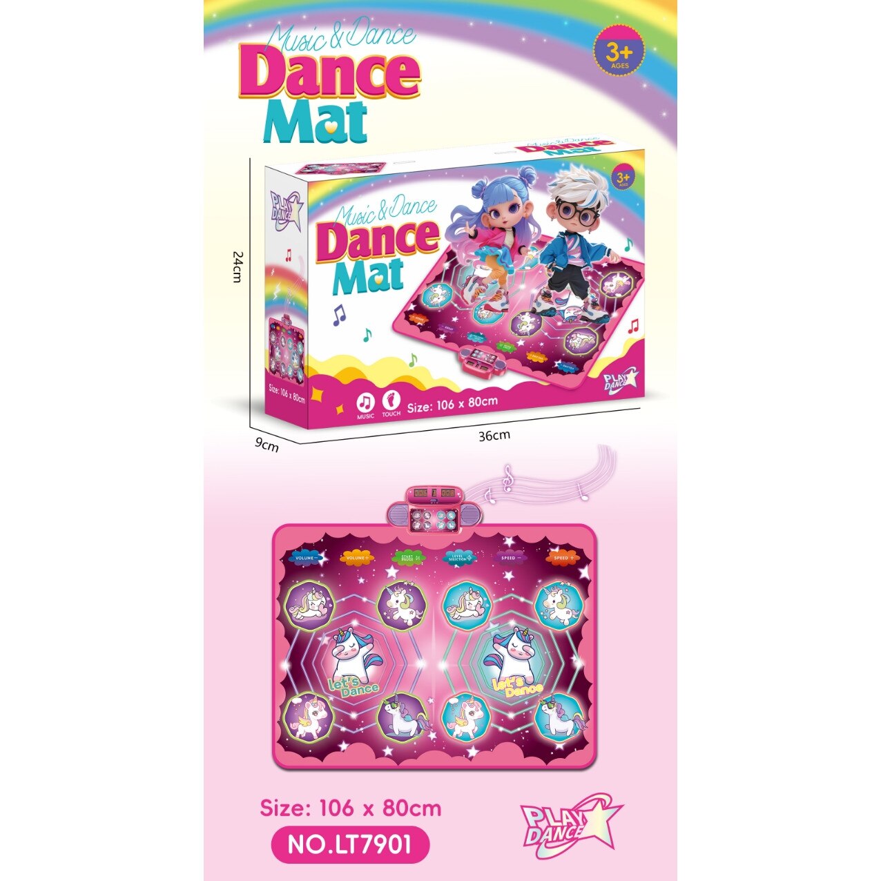 Covor interactiv de dans pentru copii, unicorn, 9 niveluri, moduri ...