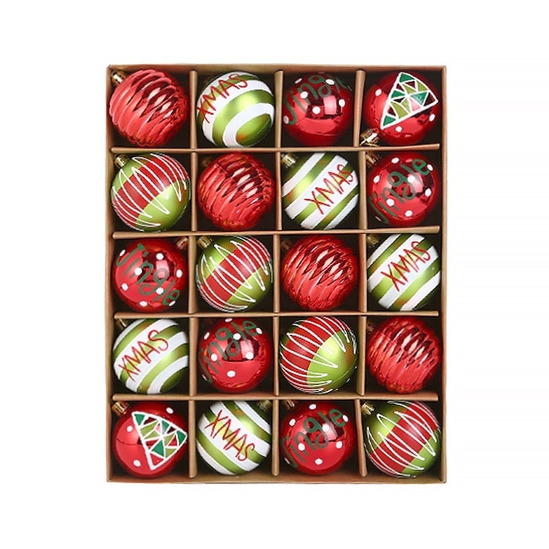 Set de 20 globuri de Crăciun Pictate, Multicolor, 6cm, Plastic ...