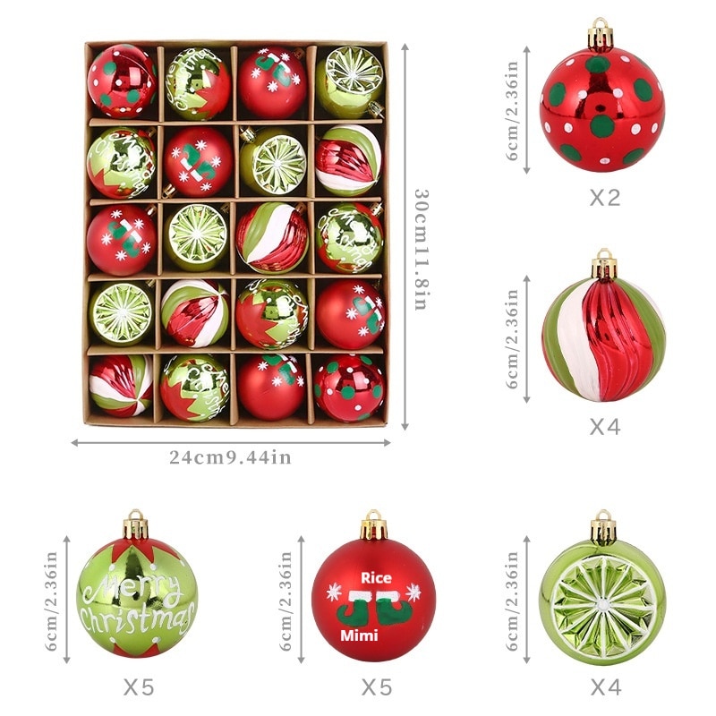 Set de 20 globuri de Crăciun Pictate, Multicolor, 6cm, Plastic ...