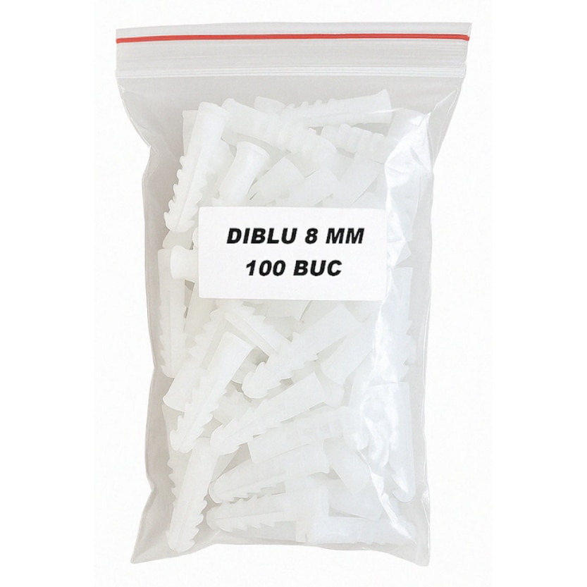 Set 100 Dibluri Plastic 8mm Pentru Montaj Universal, Pereti Beton ...