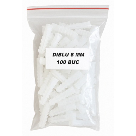 Set 100 Dibluri Plastic 8mm Pentru Montaj Universal, Pereti Beton ...