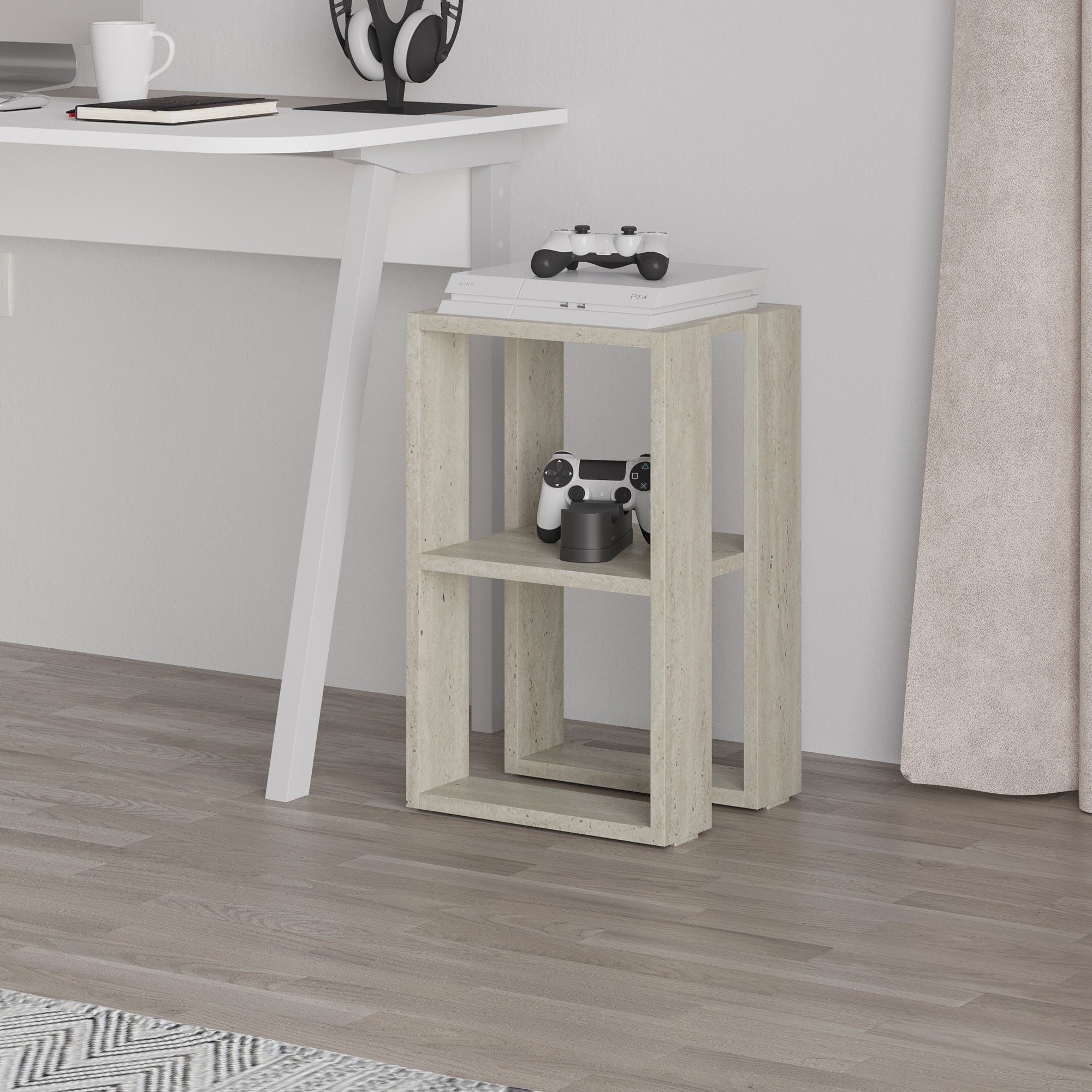 Noptiere Woody Fashion, 2 niveluri, 100% melamina, 30x55x30cm, magnolie ...