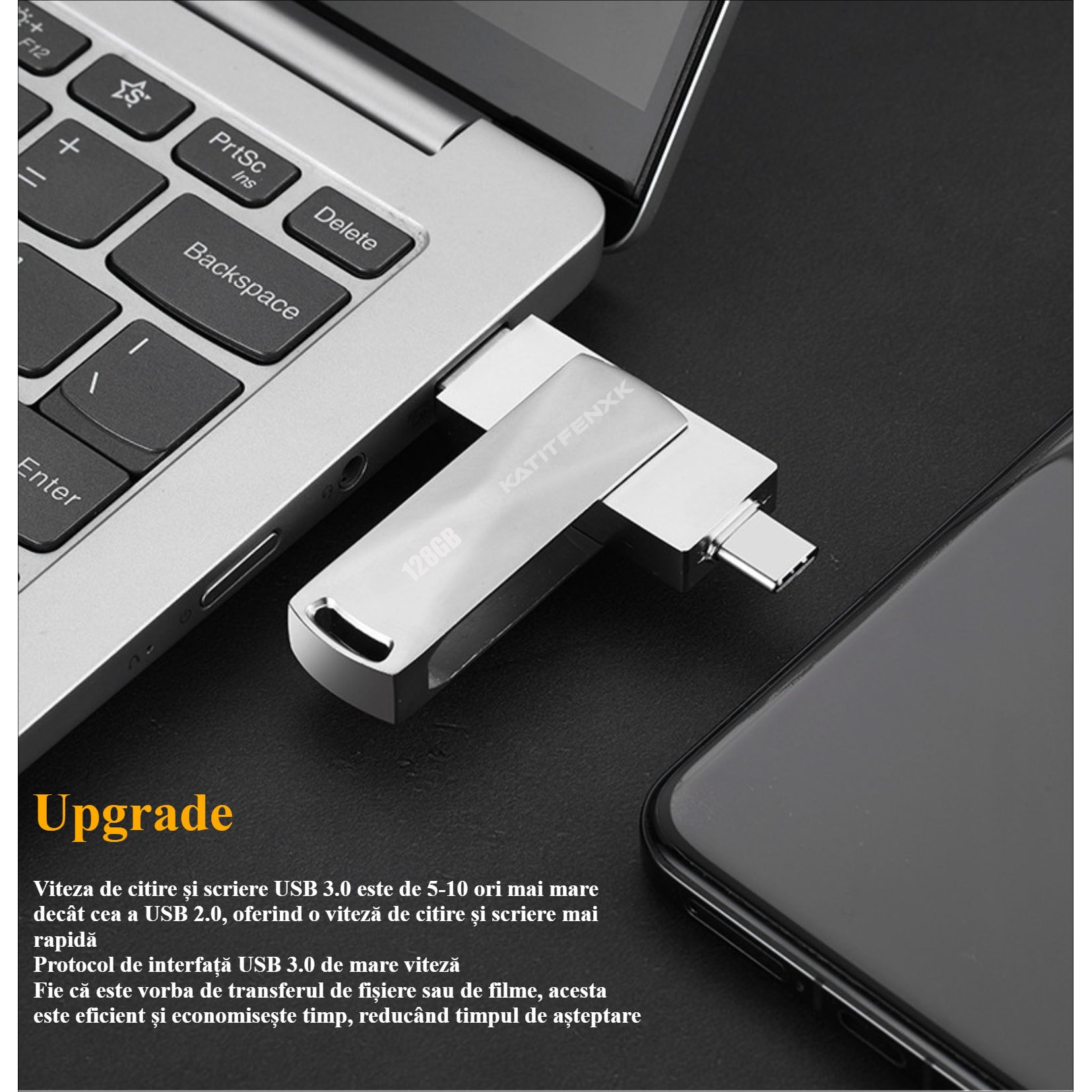 Stick Memorie USB 3.0, KATITFENXK®, 128GB, High Speed, Backup fisiere ...