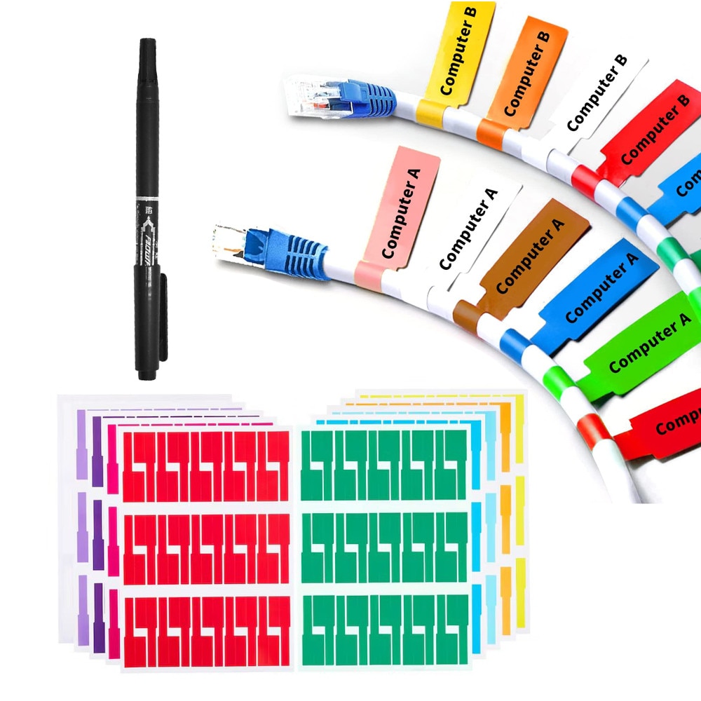 Set 300 etichete pentru cabluri, Etichete colorate cu cablu impermeabil ...