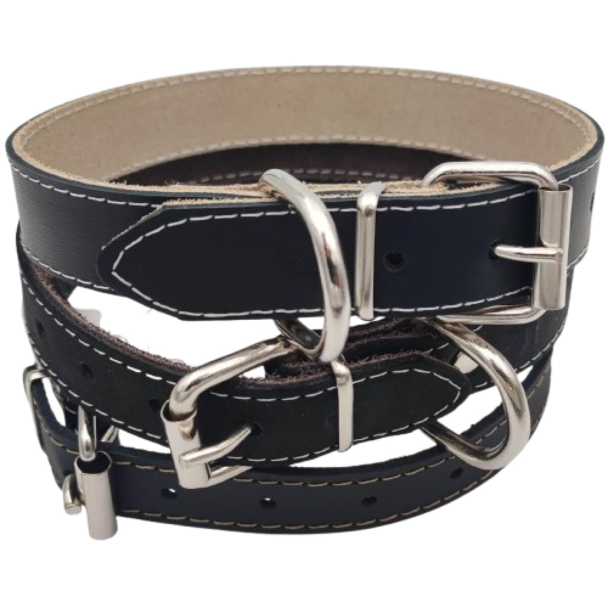 Zgarda Caini Piele Naturala Simpla (Nr.2: 2cm x 44 cm) PETRO - Neagra, Produsa Manual, Durabila ...