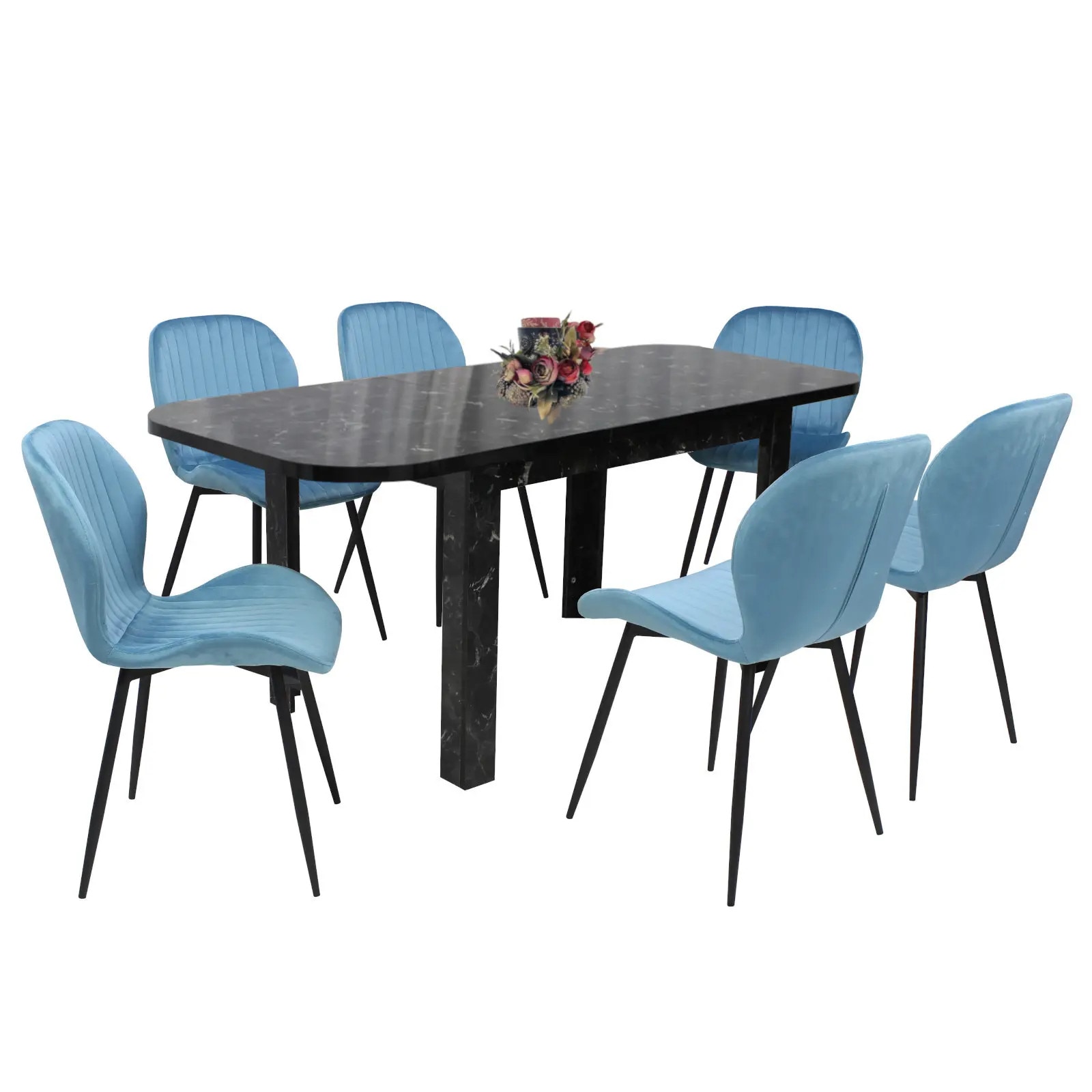 Set masa extensibila Roma Negru Marmorat cu 6 scaune Opal Blue ...