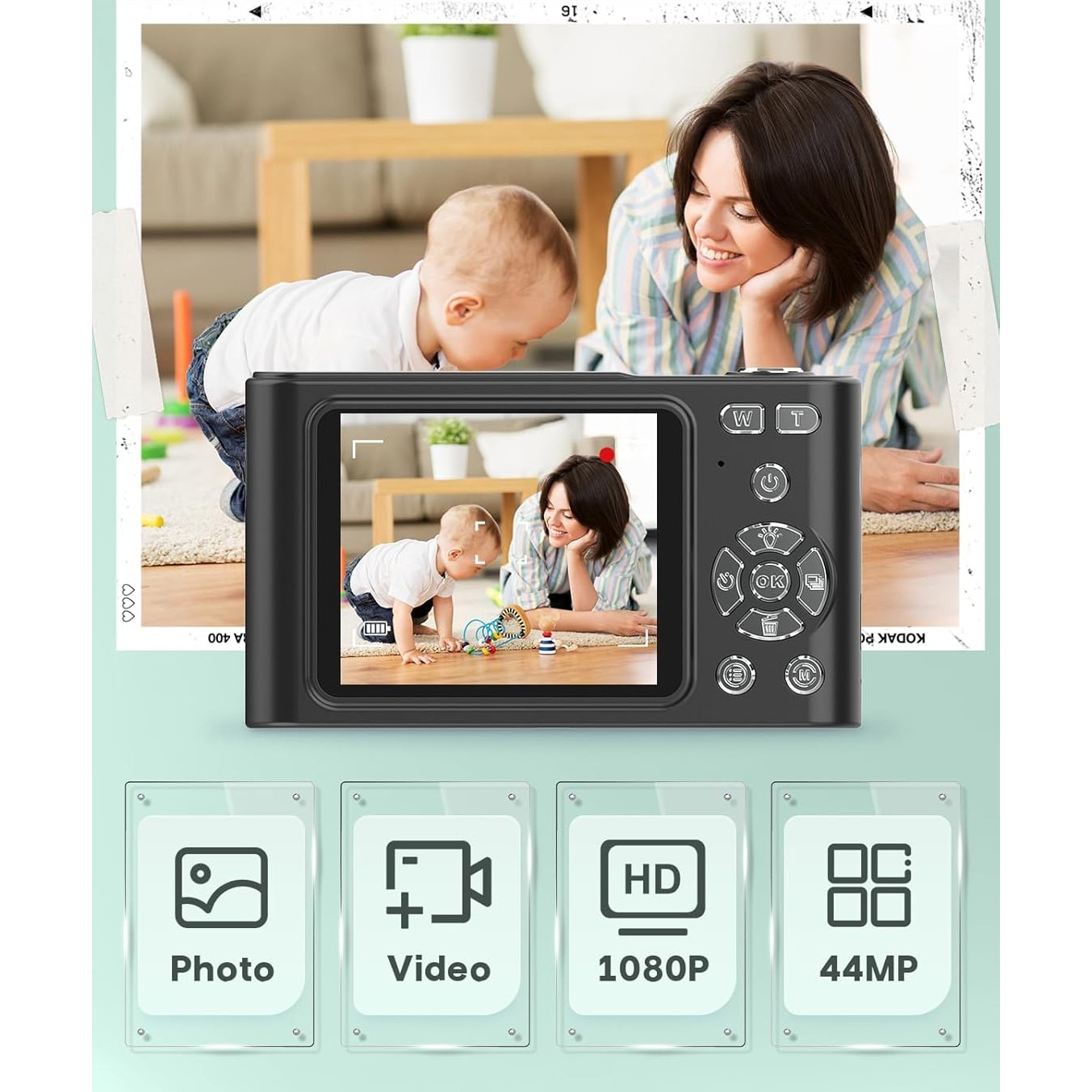 Camera digitala portabila 50MP, 1080P, anti-vibratii, 16x zoom, set cu ...