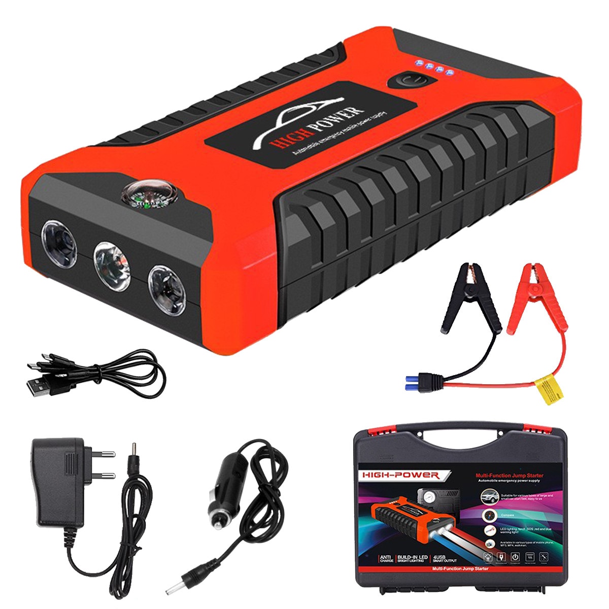 Starter auto pentru motor benzina/diese, 12V, 99800mAh, 3 moduri de ...