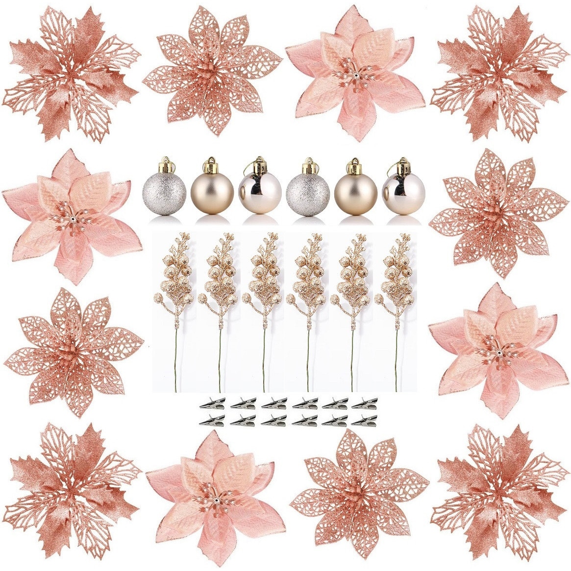 Set de 24 de kituri florale creative de Craciun, inclusiv 3 stiluri de ...