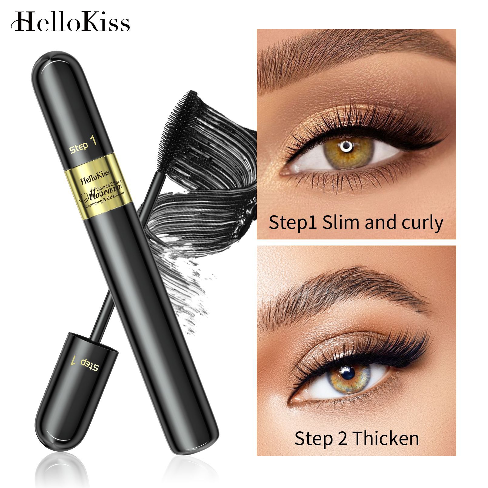 Mascara de reparare pentru gene, HelloKis, 4D, efect dublu, formula non ...