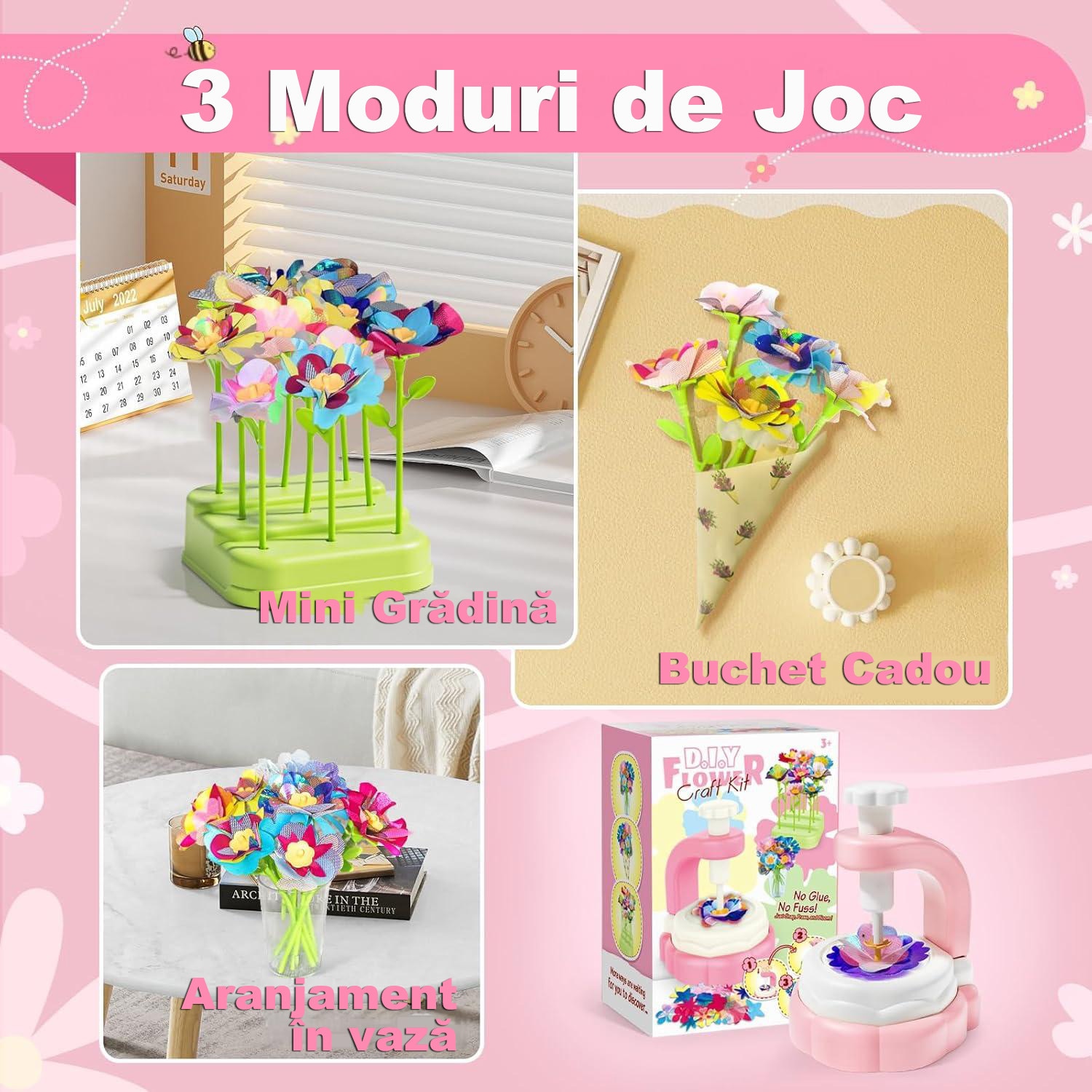 Kit DIY Buchet de Flori din Material pentru Copii 3-12 ani – Jucarie ...