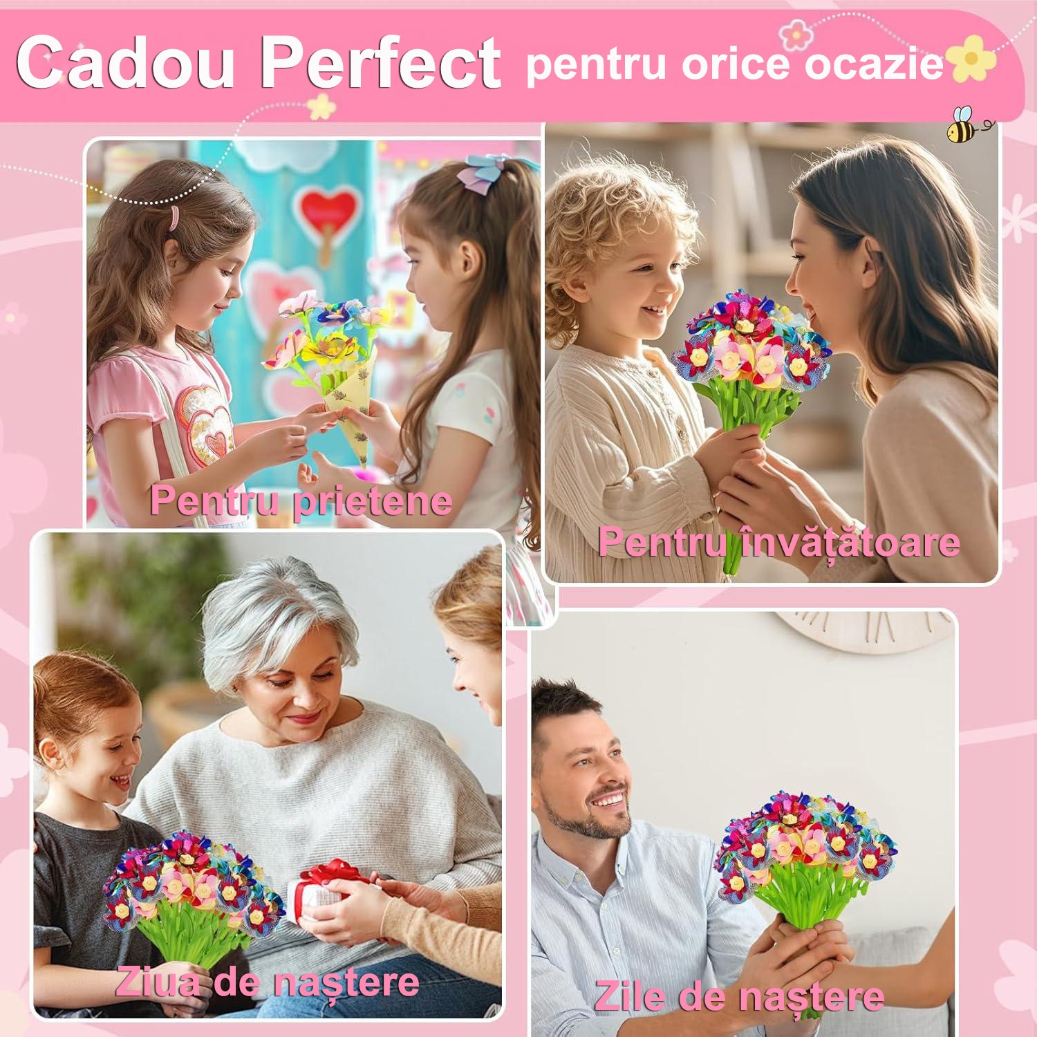 Kit DIY Buchet de Flori din Material pentru Copii 3-12 ani – Jucarie ...