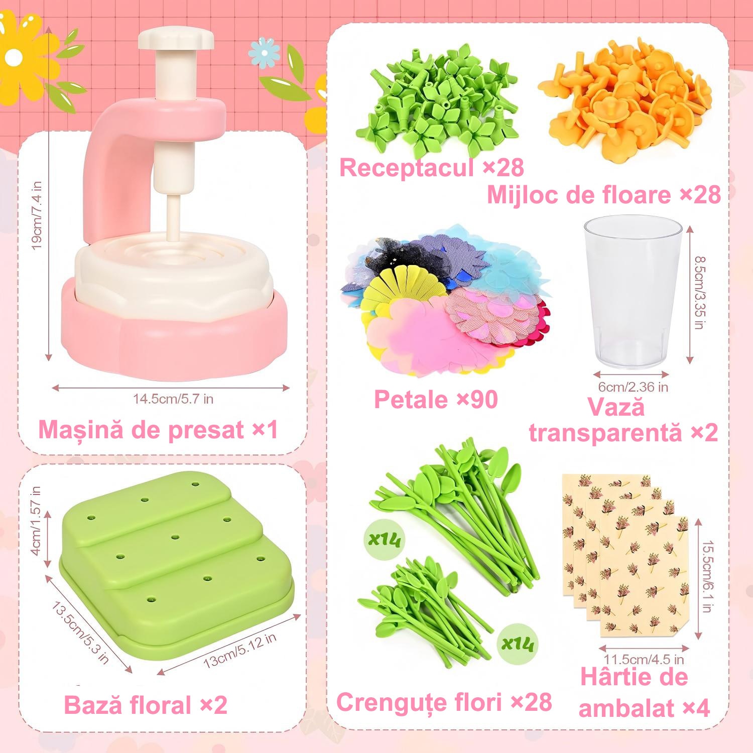 Kit DIY Buchet de Flori din Material pentru Copii 3-12 ani – Jucarie ...