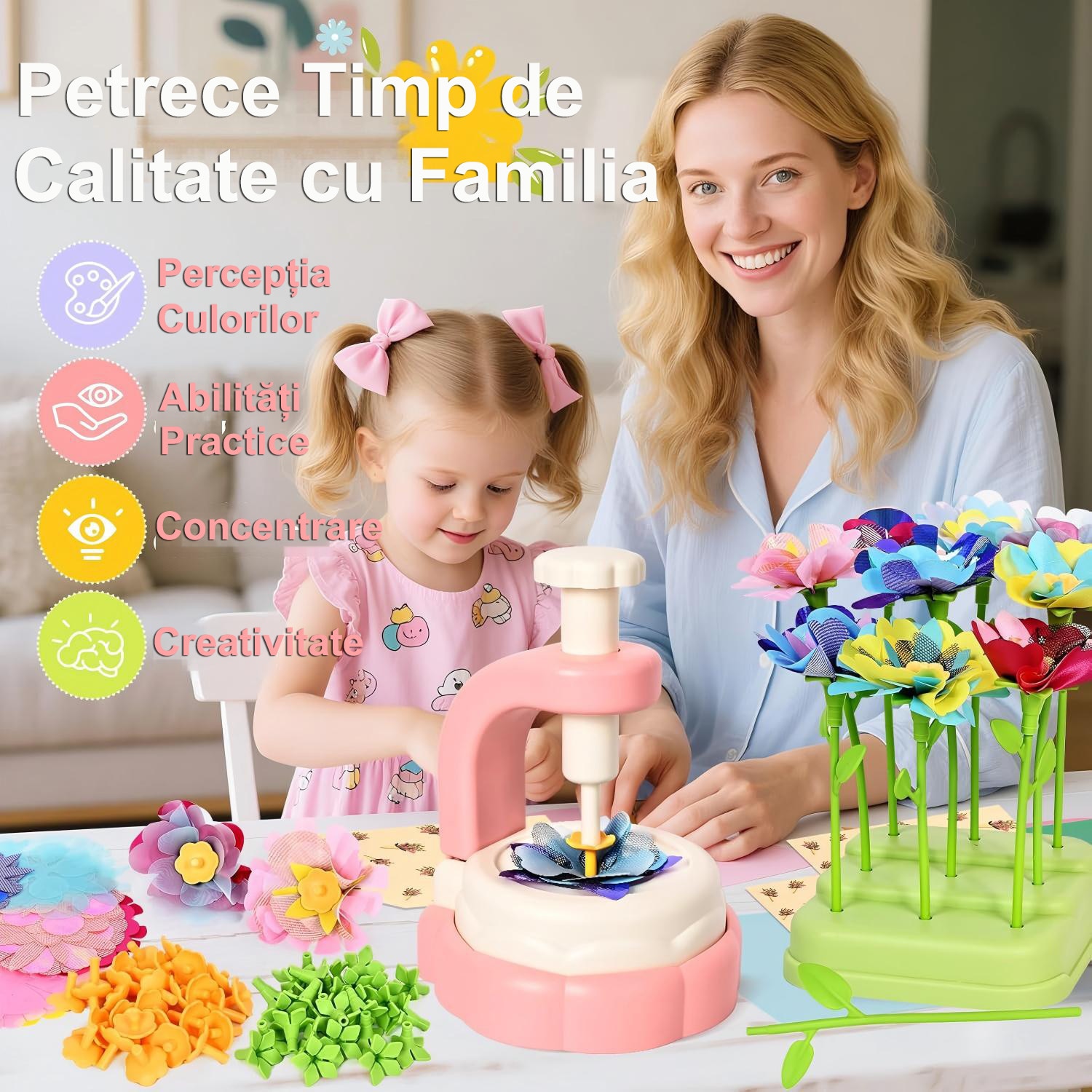 Kit DIY Buchet de Flori din Material pentru Copii 3-12 ani – Jucarie ...