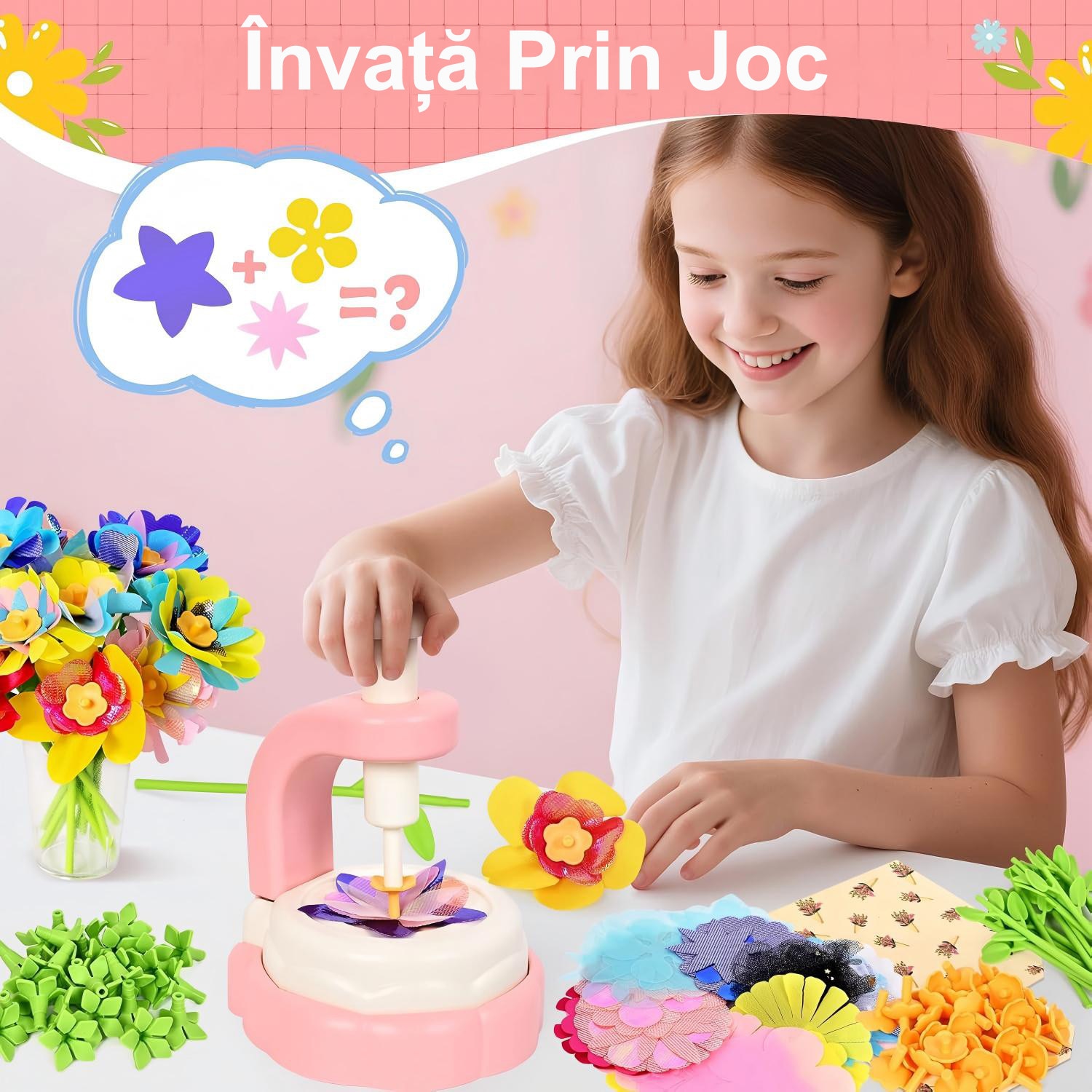 Kit DIY Buchet de Flori din Material pentru Copii 3-12 ani – Jucarie ...