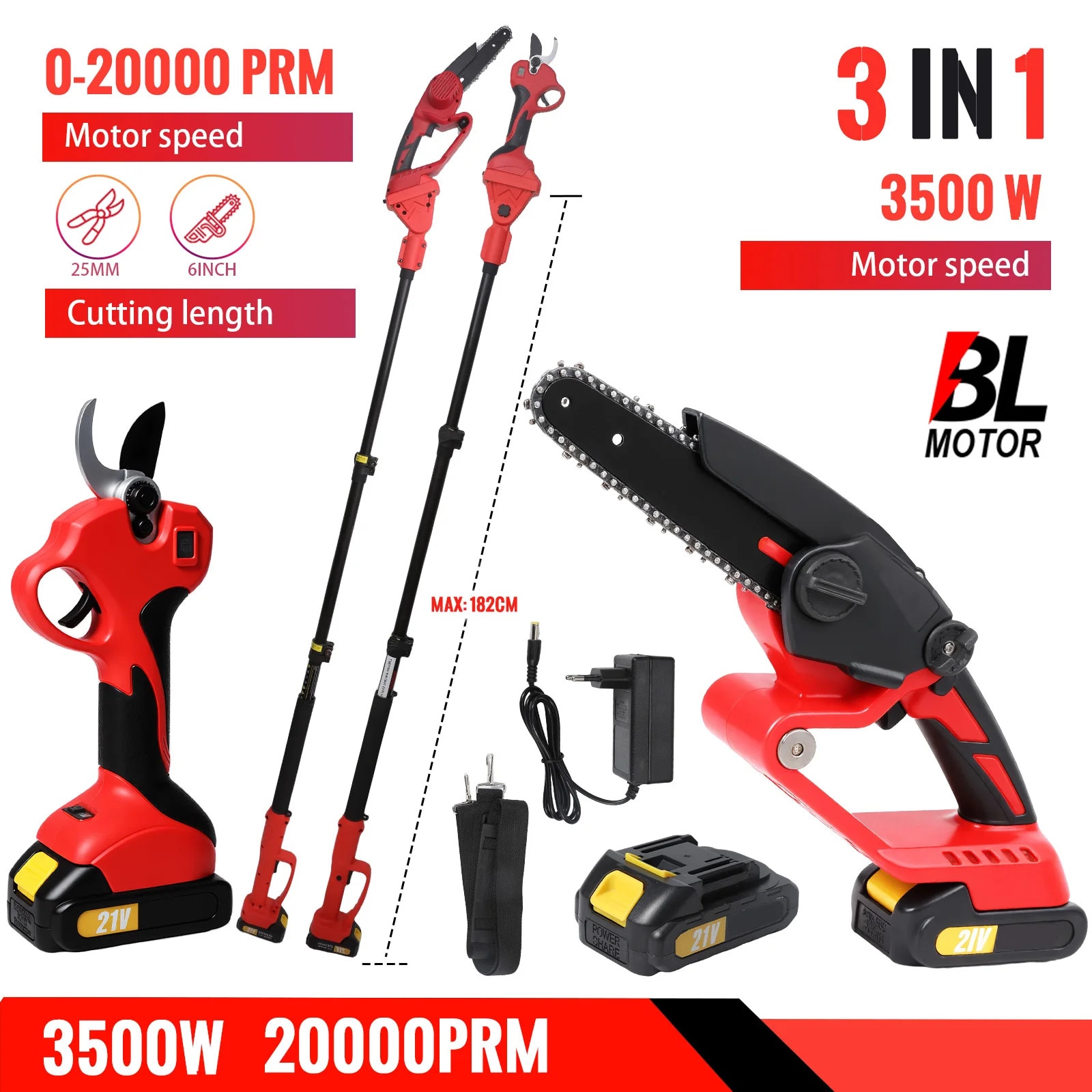 Drujba electrica cu tija telescopica 3 in 1, putere 3500 W, lungime de ...