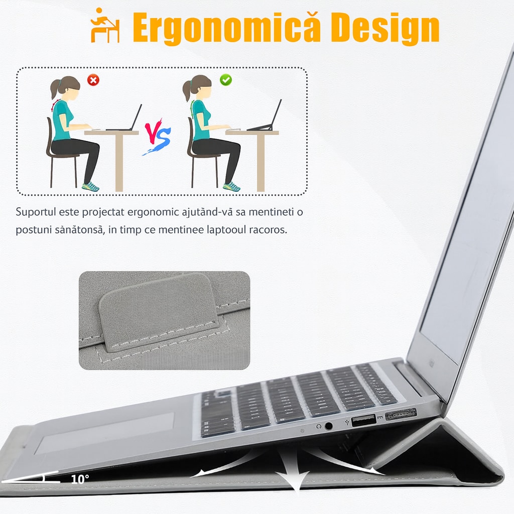 Husa Laptop 13-14 inch, 4 in 1 cu foldable stand, compatibila cu ...