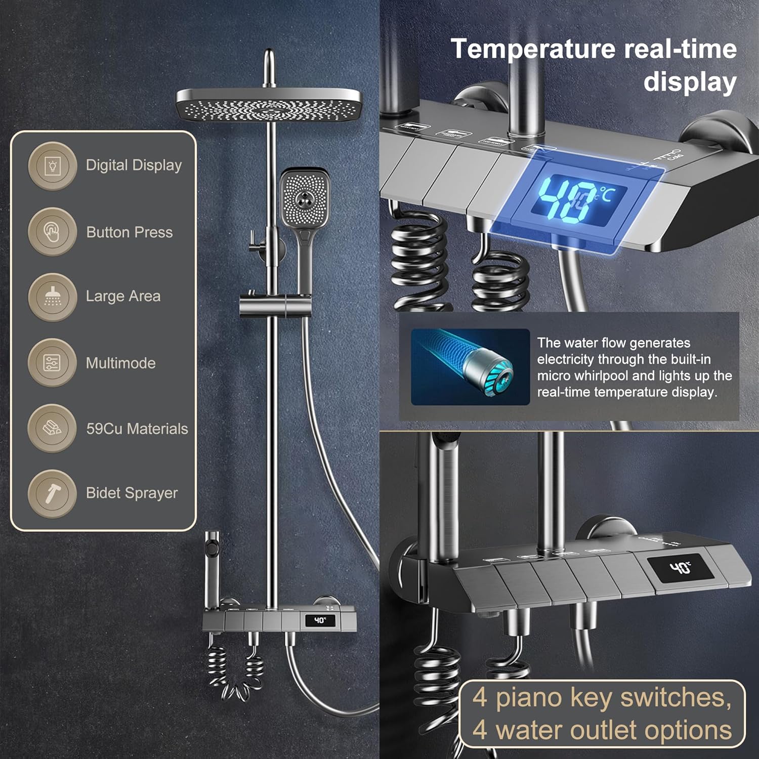 Coloana de Dus Completa cu Comenzi tip Pian, COMAYOO, Afisaj LED ...
