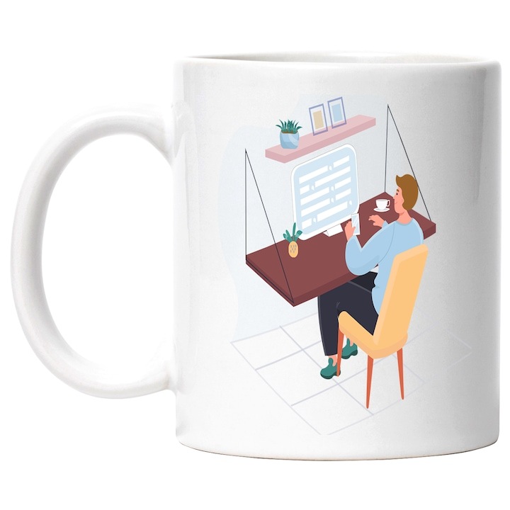 Cana alba personalizata, Birou, Telefon, Monitor, Scaun, INOVATIX ...