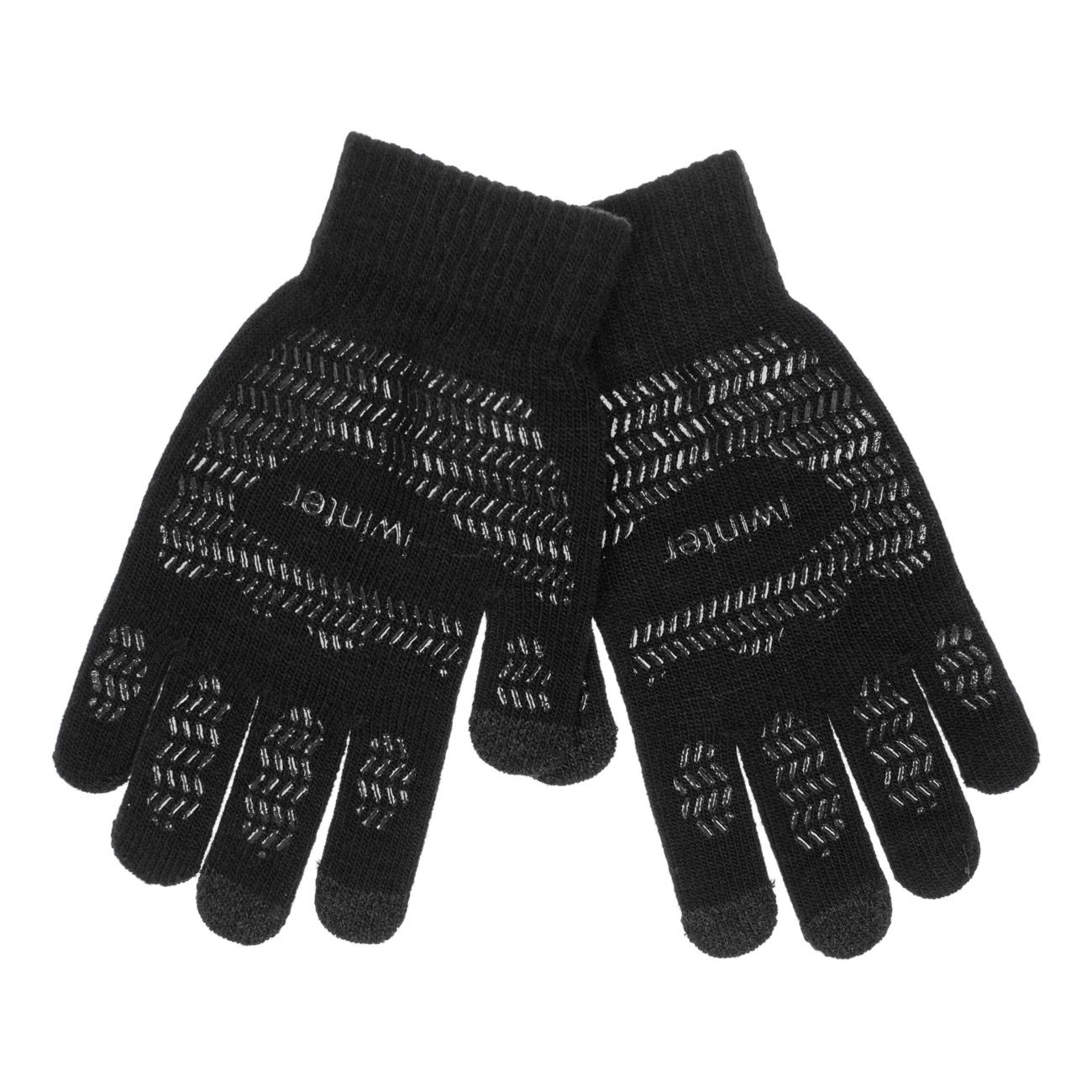 Manusi negre tricotate cu imprimeu ”winter” pentru ecrane tactile ...