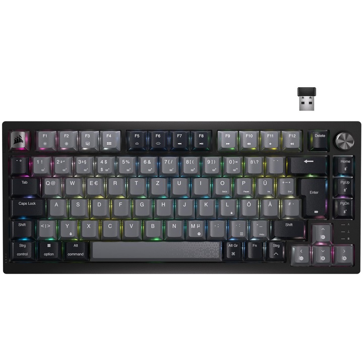 Corsair K65 Plus механична геймърска клавиатура, 75% RGB, червени ...