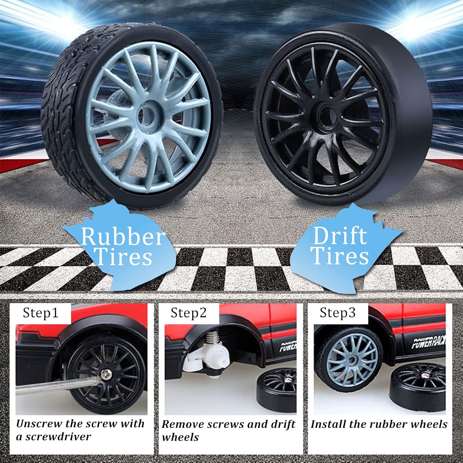 Masina cu telecomanda, RC, speciala pentru drift, 4WD, 15km/h, lumini ...