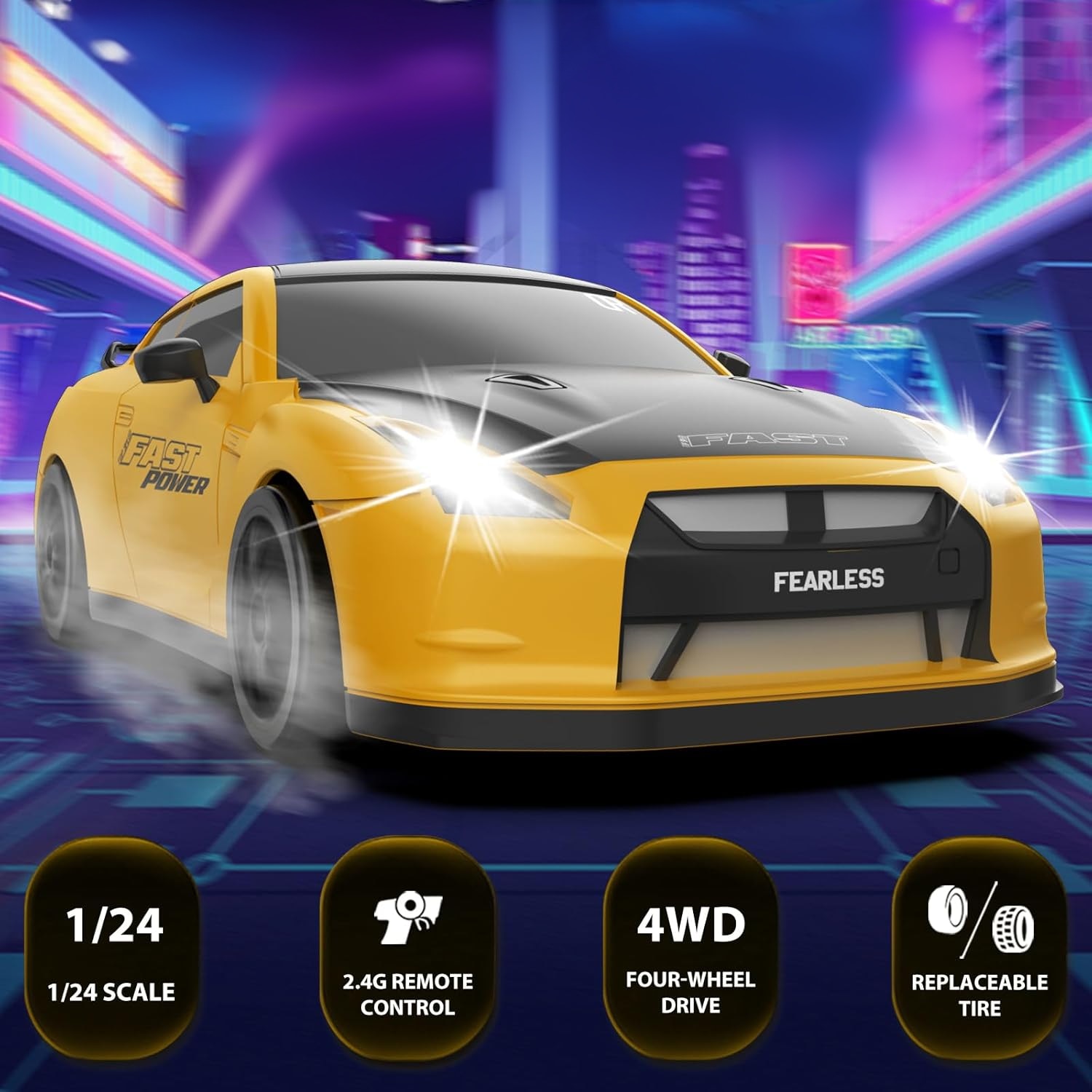 Masina cu telecomanda, RC, speciala pentru drift, 4WD, 15km/h, lumini ...