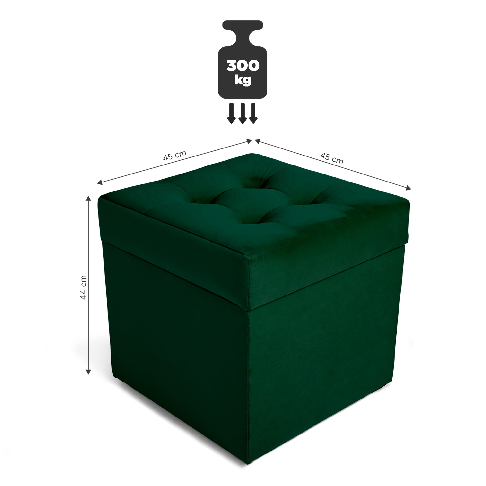 Taburet tapitat cu depozitare, 45x45 cm, verde inchis – puf elegant si ...