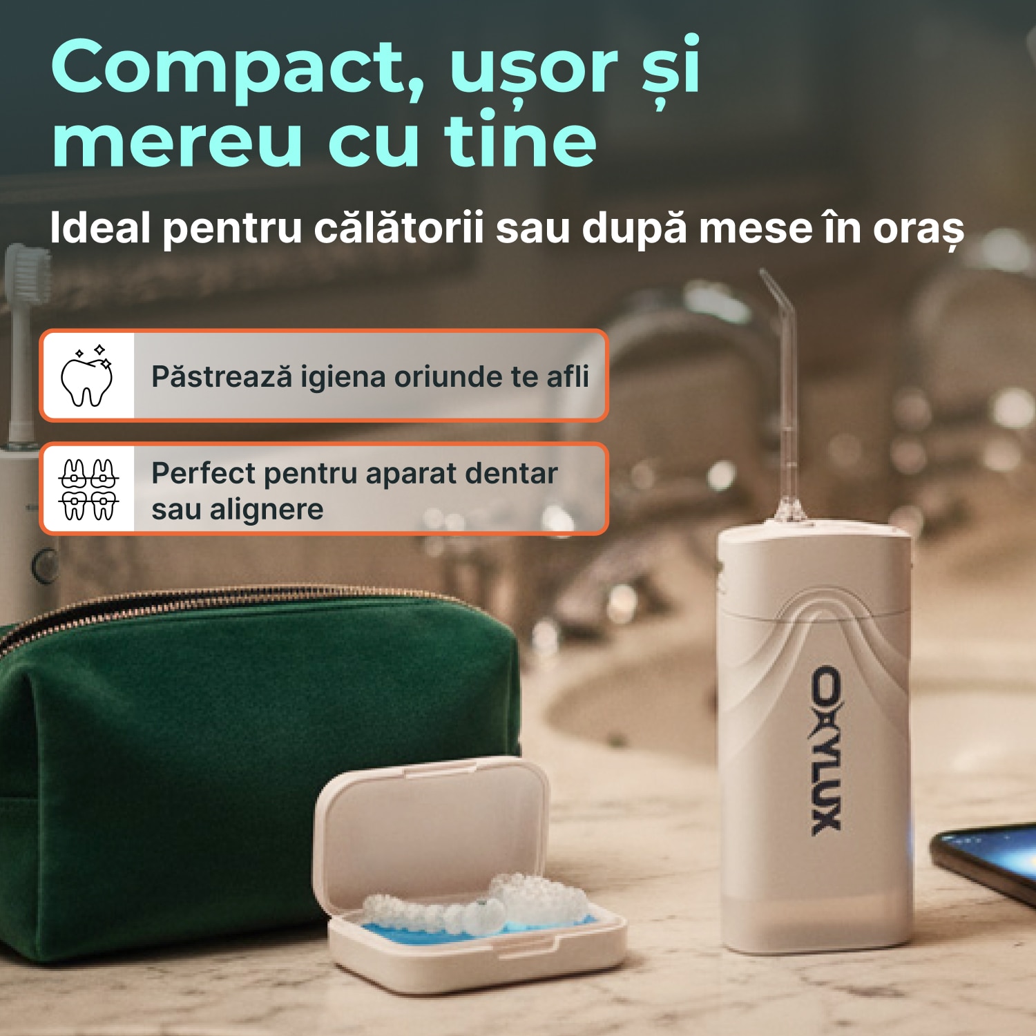 Dus bucal profesional OxyLux portabil, irigator oral fara fir rezistent ...