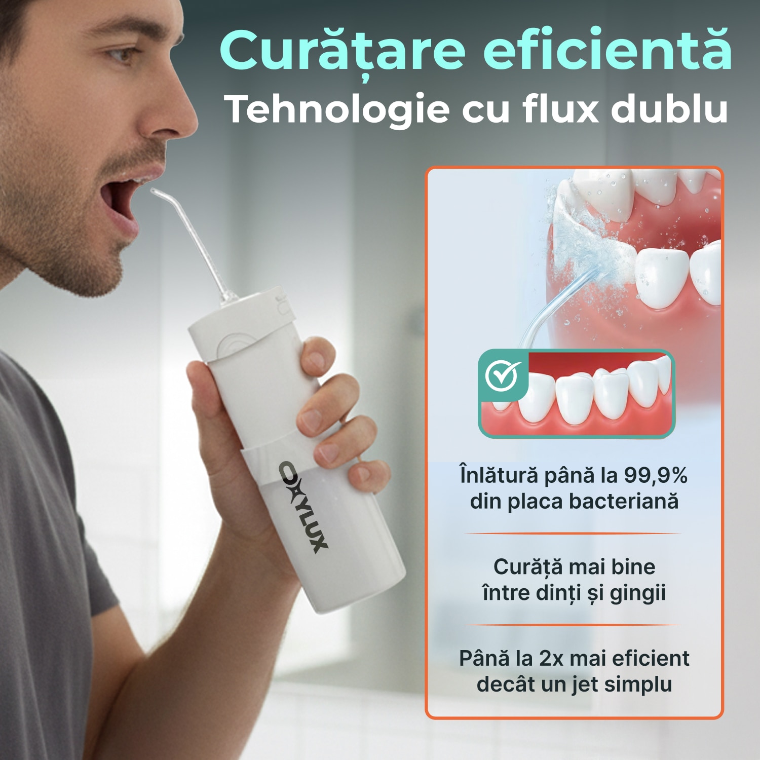 Dus bucal profesional OxyLux portabil, irigator oral fara fir rezistent ...