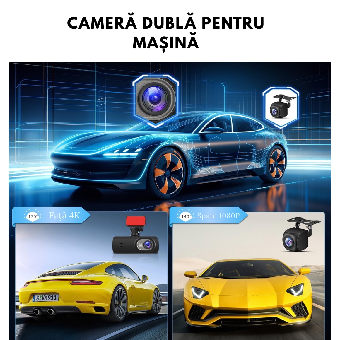 Camera de bord DVR V22 QOVU® Full Kit, GPS, Monitorizare parcare, Card ...