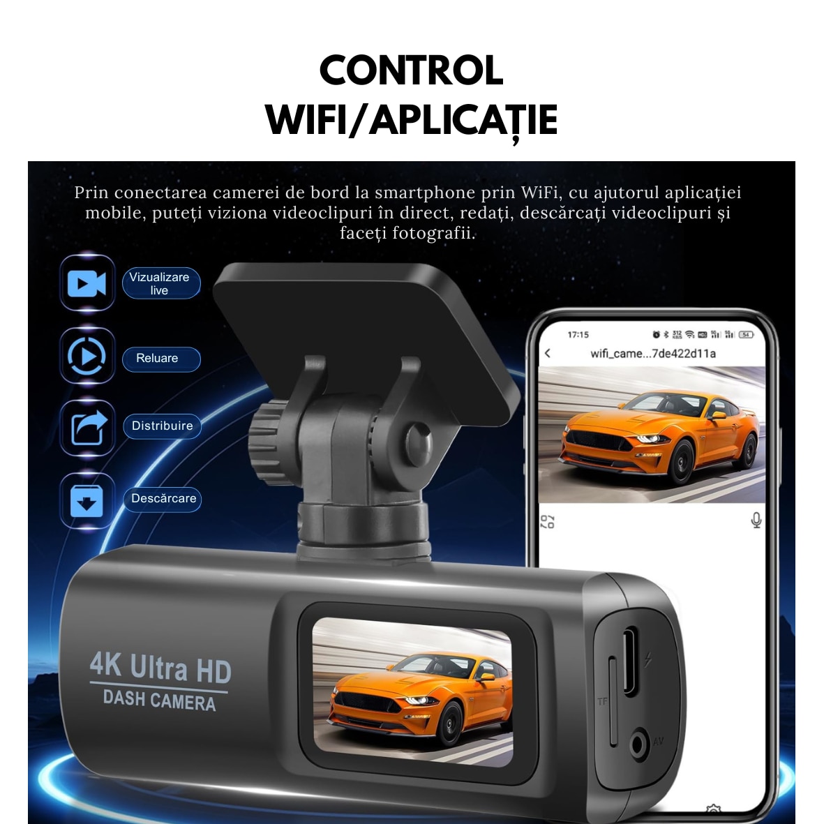 Camera de bord DVR V22 QOVU® Full Kit, GPS, Monitorizare parcare, Card ...