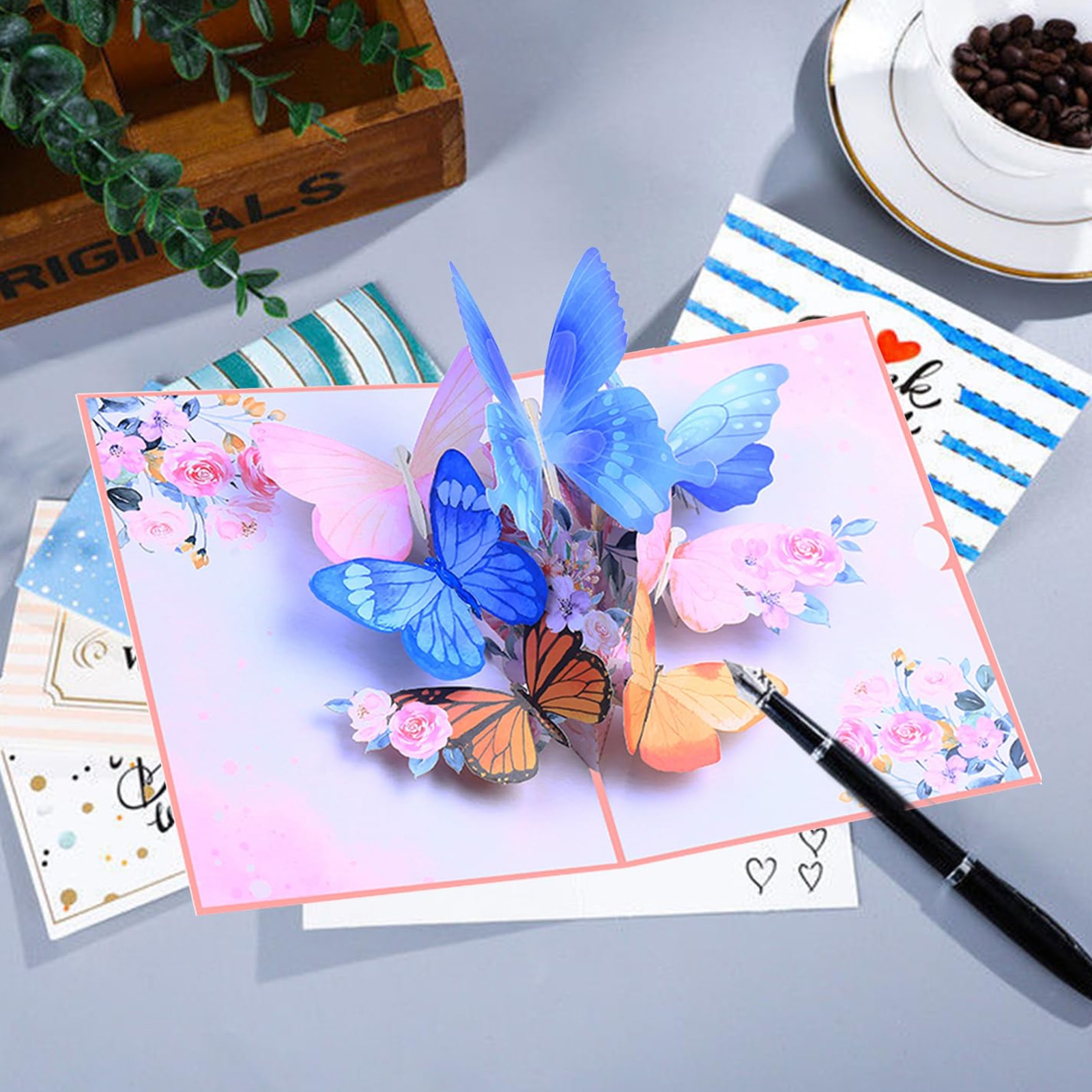 Felicitare 3D TREXORA, cu fluturi/flori, lucrata manual, multicolor ...