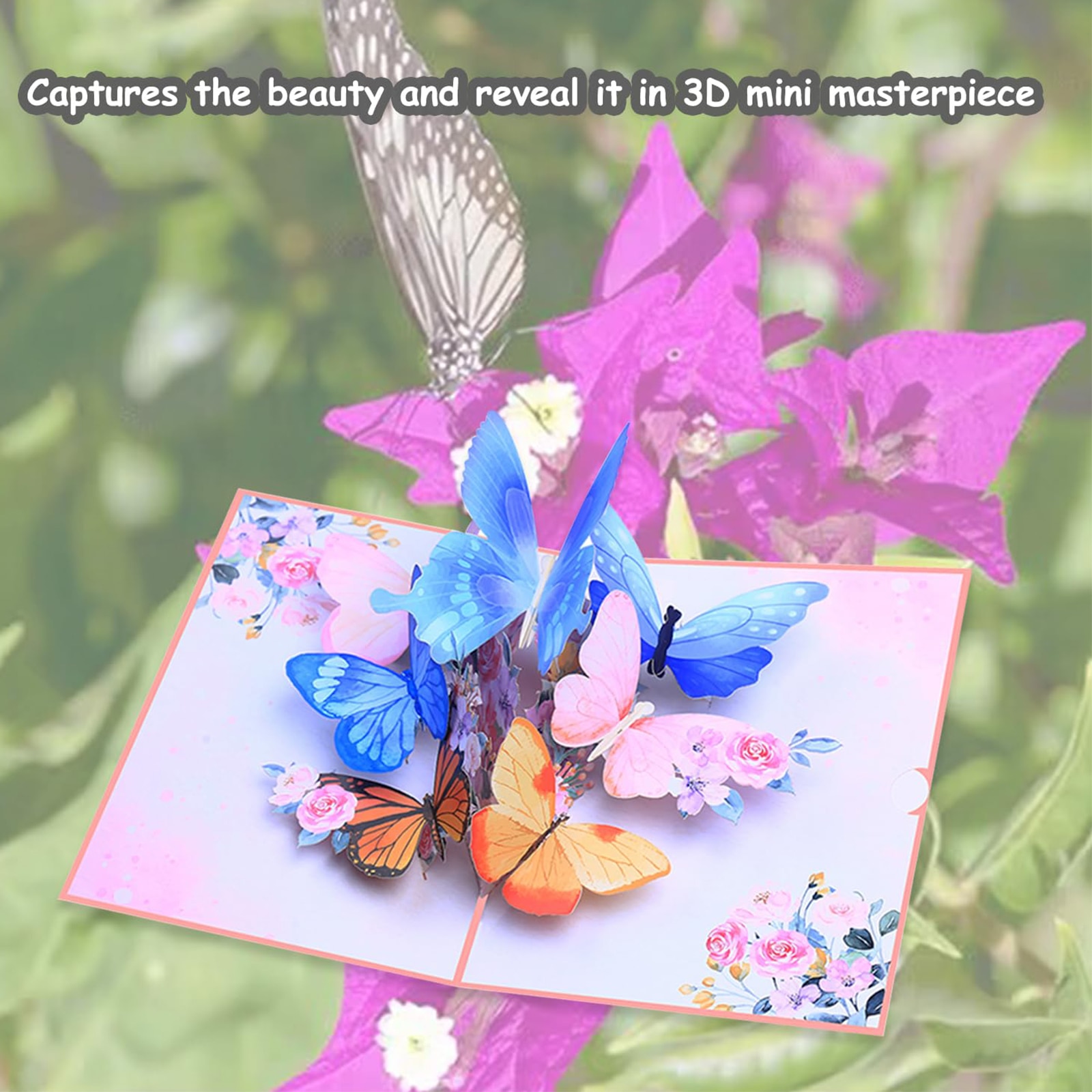 Felicitare 3D TREXORA, cu fluturi/flori, lucrata manual, multicolor ...