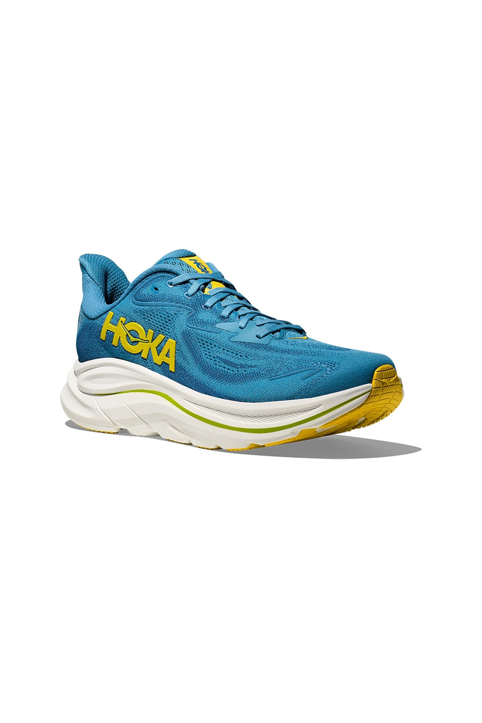 Hoka, Clifton 10 kötött futócipő logós foltrátéttel, Sárga, Kék, 11 ...