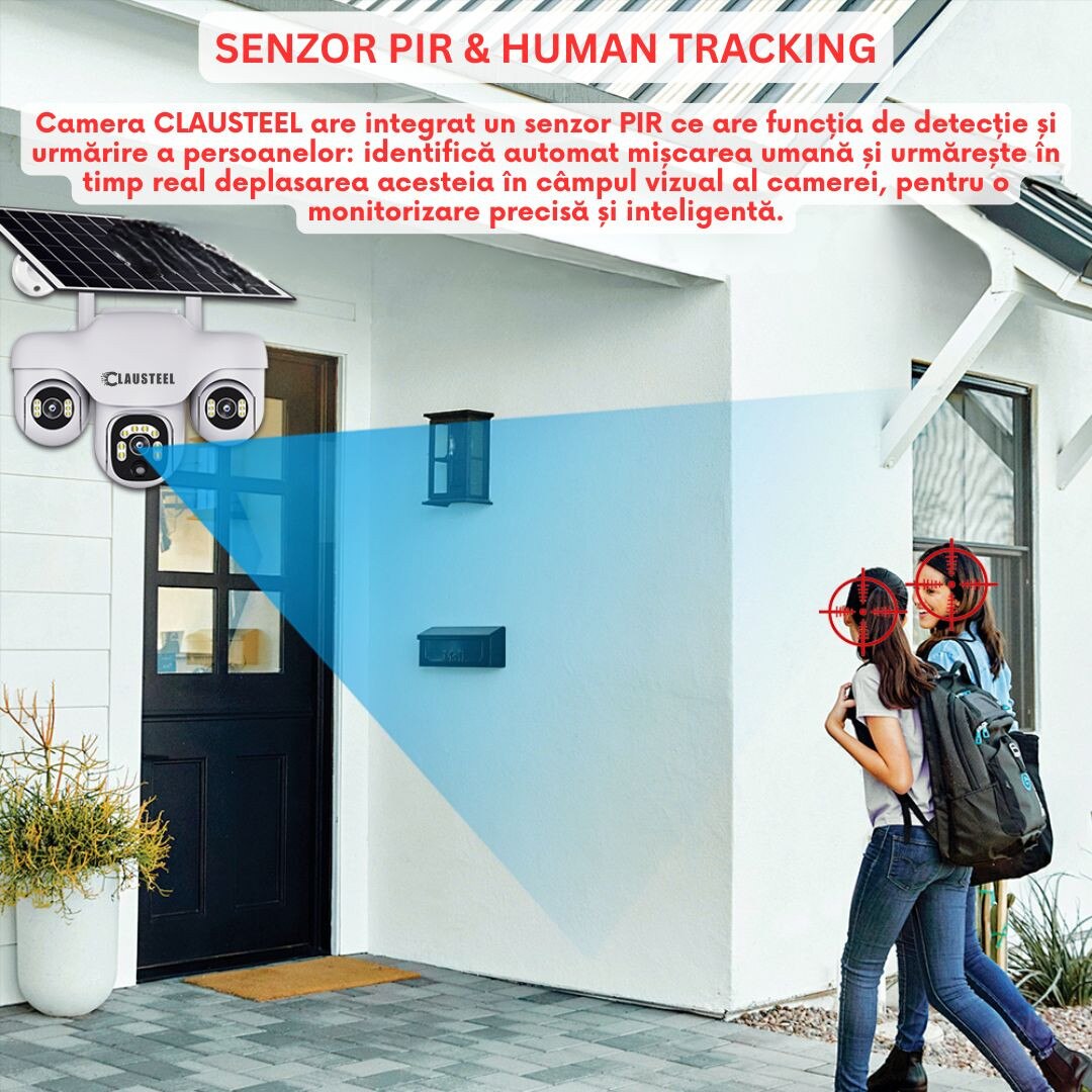 Camera de supraveghere CLAUSTEEL 3in1 cu panou solar, conexiune cu SIM ...